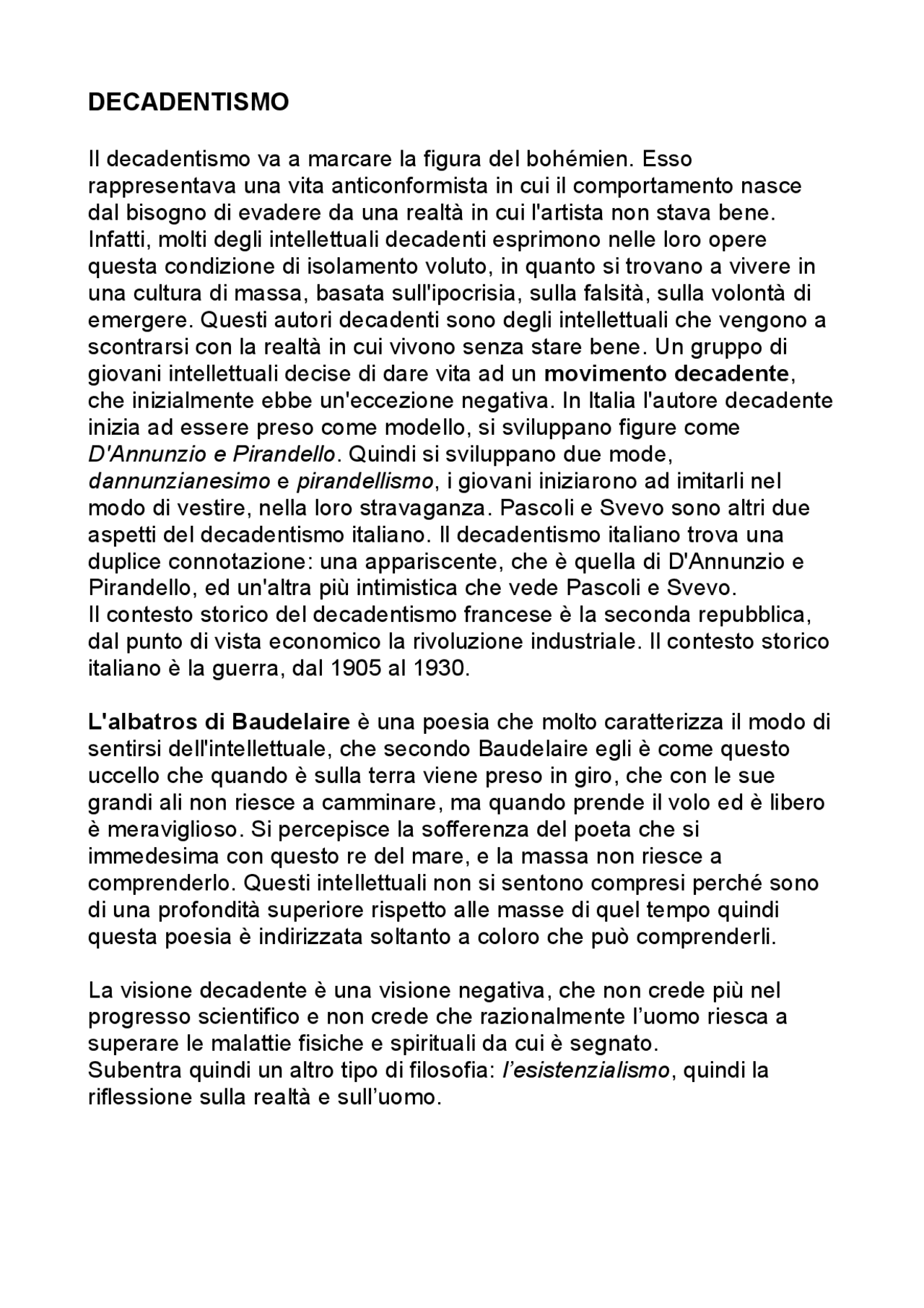 Decadentismo Gabriele Dannunzio Docsity