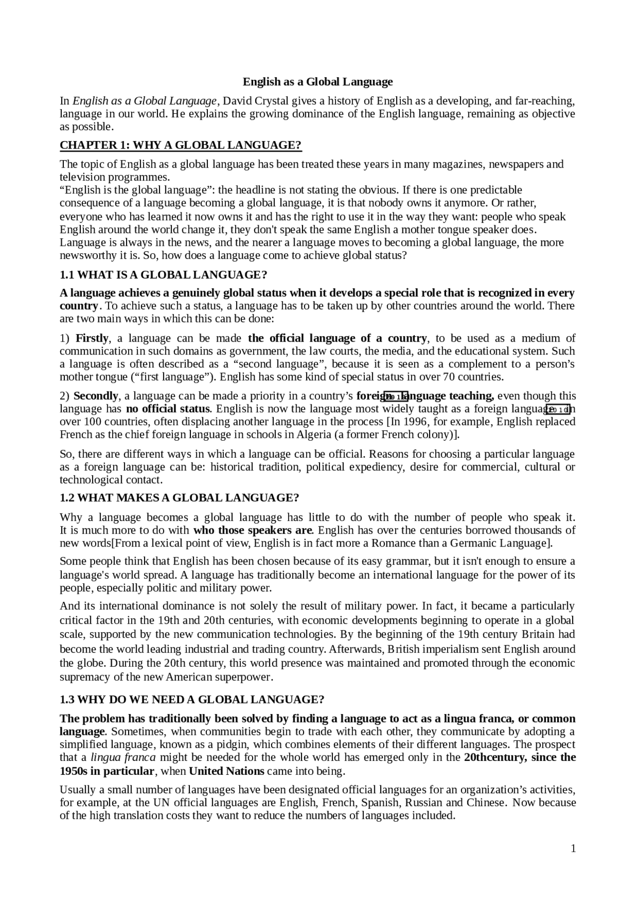 Riassunto Completo English As A Global Language Docsity