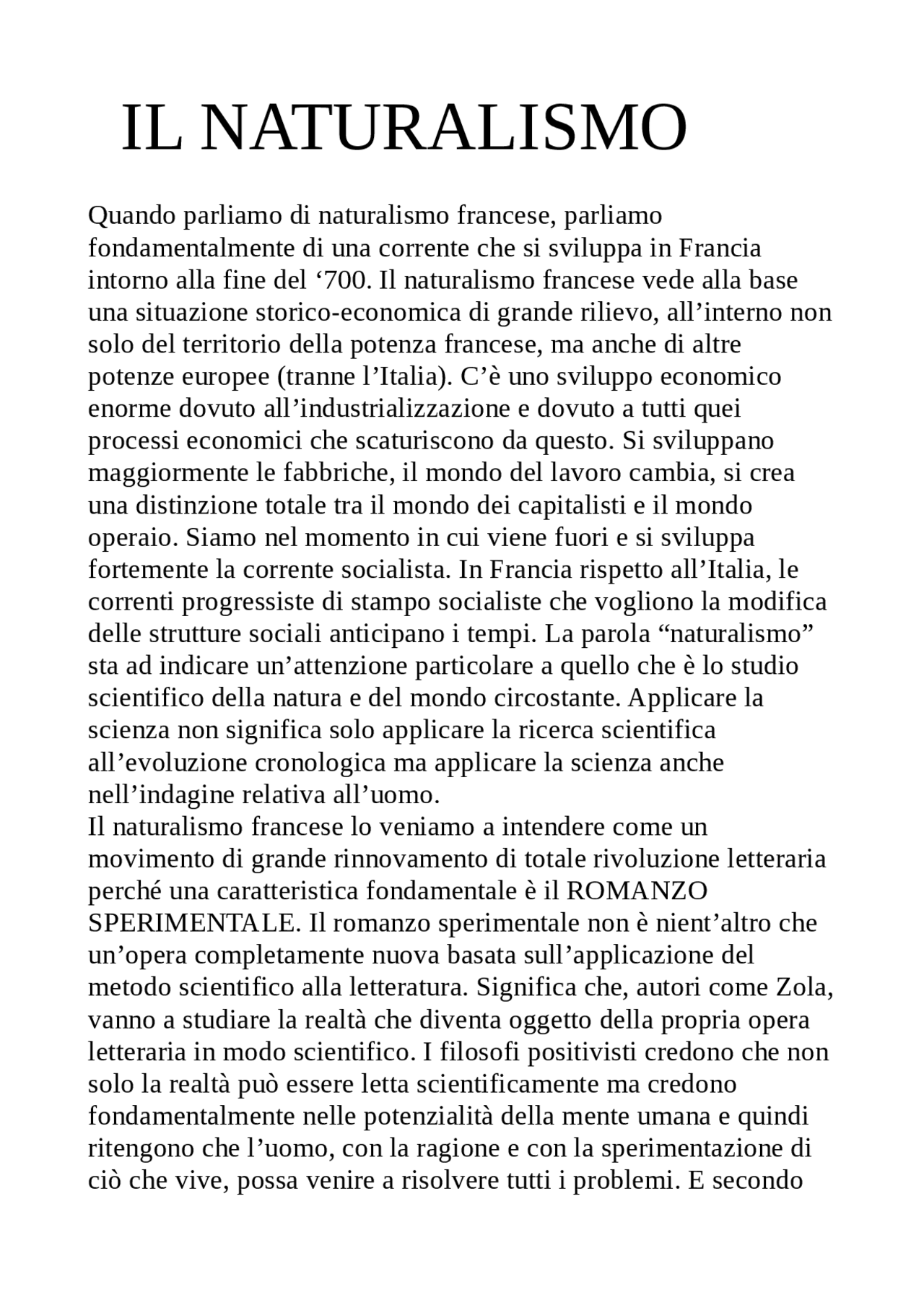 Naturalismo Francese Docsity