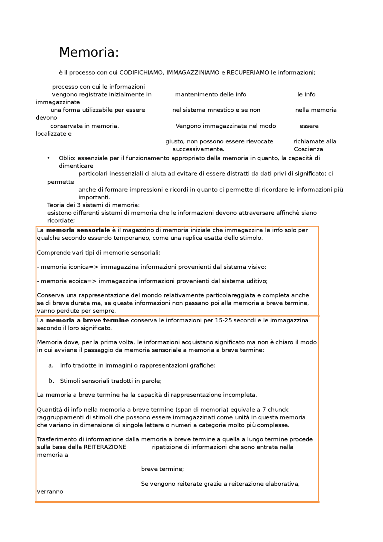 Capitolo sulla memoria, riassunto del manuale - Docsity