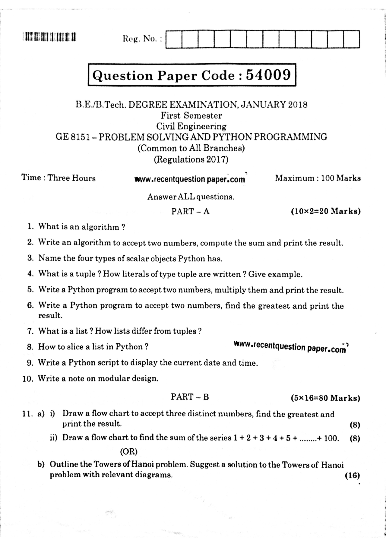 Problem Solving And Python Programming Previous Year Question Paper 6822