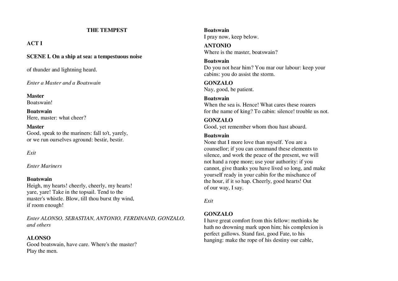 The Tempest Di Shakespeare Docsity