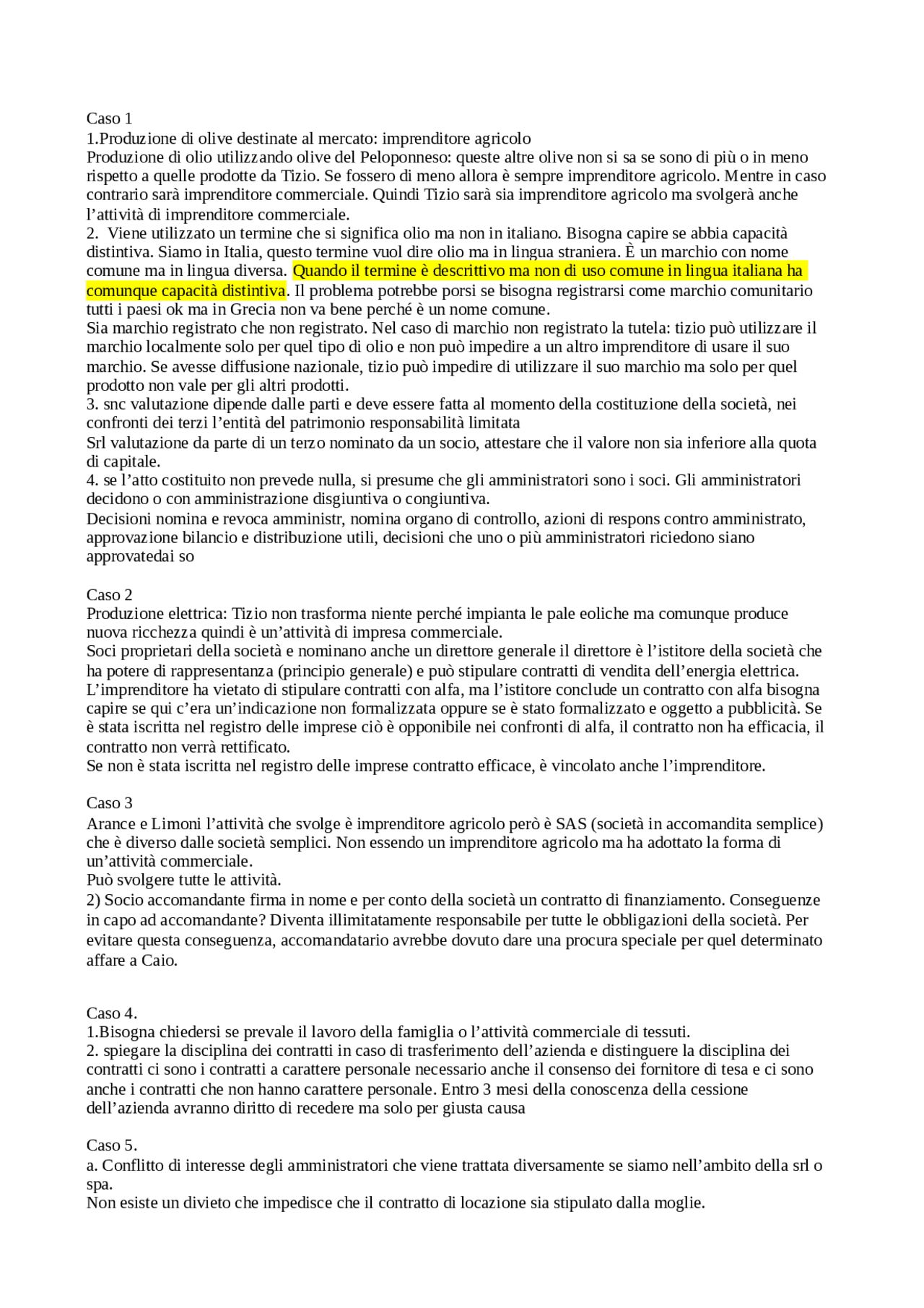 Casi Diritto Commerciale Docsity