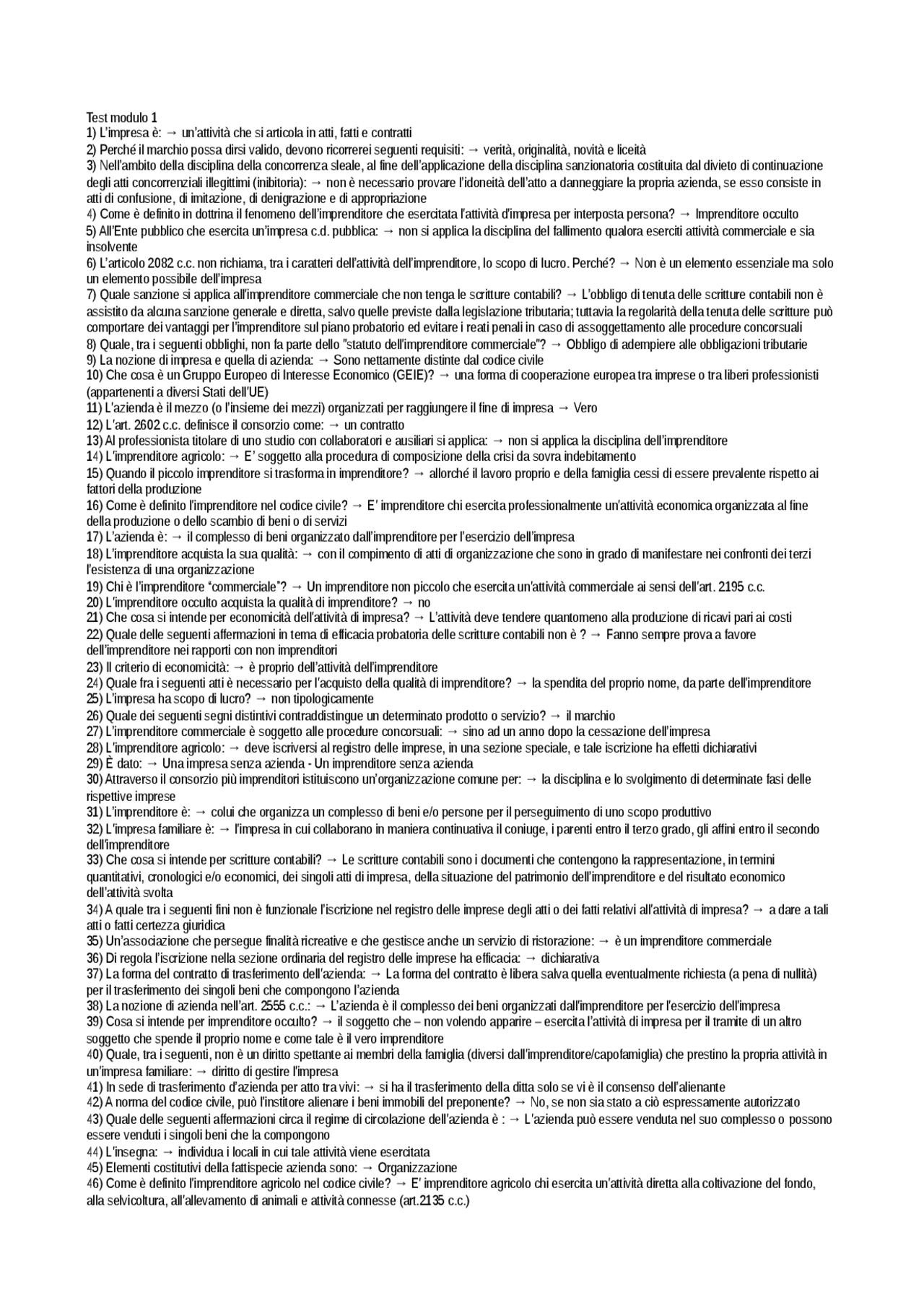 Test Autovalutazione Commerciale Docsity
