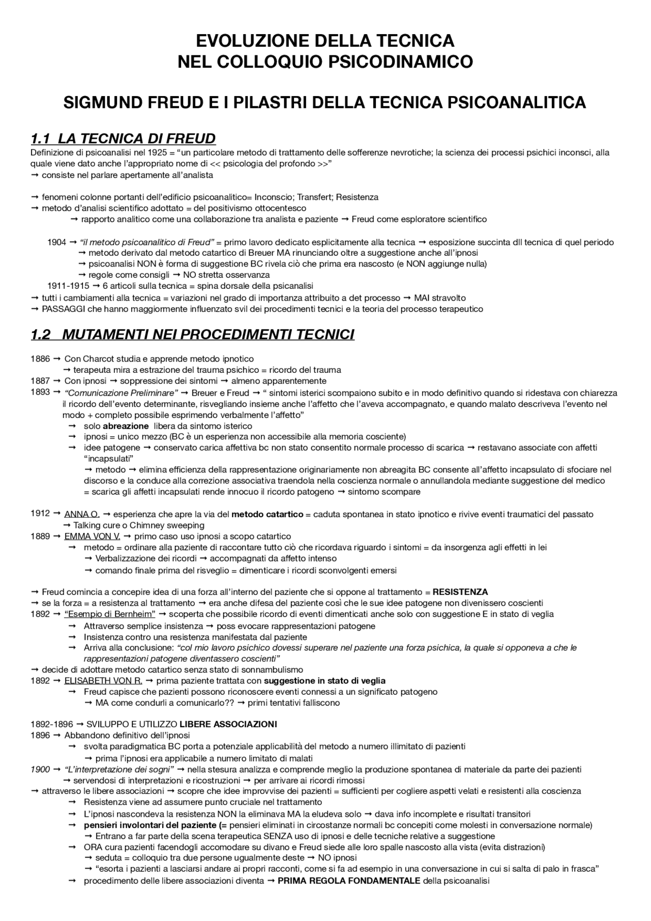 Schemi Evoluzione Della Tecnica Nel Colloquio Psicodinamico Docsity
