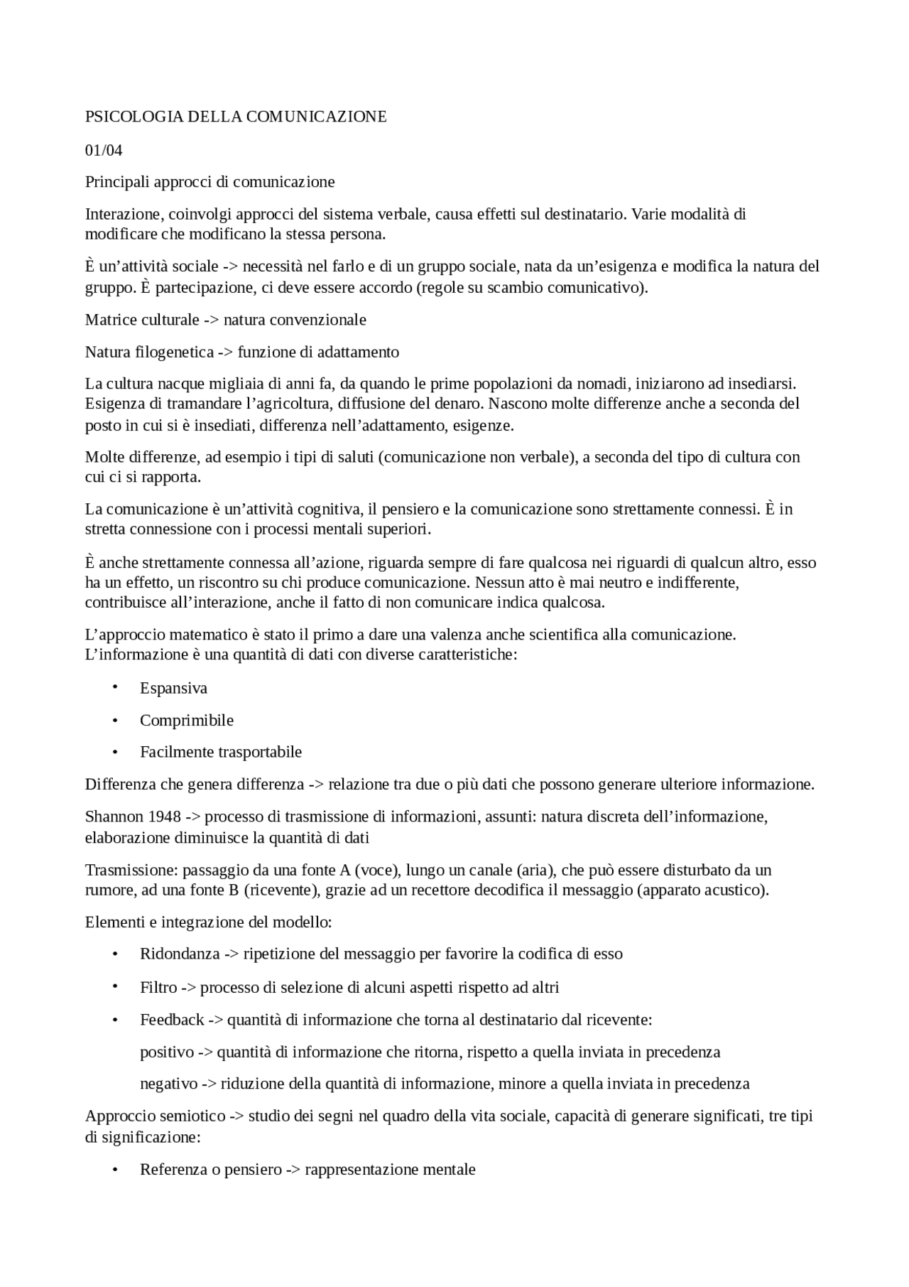 Psicologia Della Comunicazione Docsity