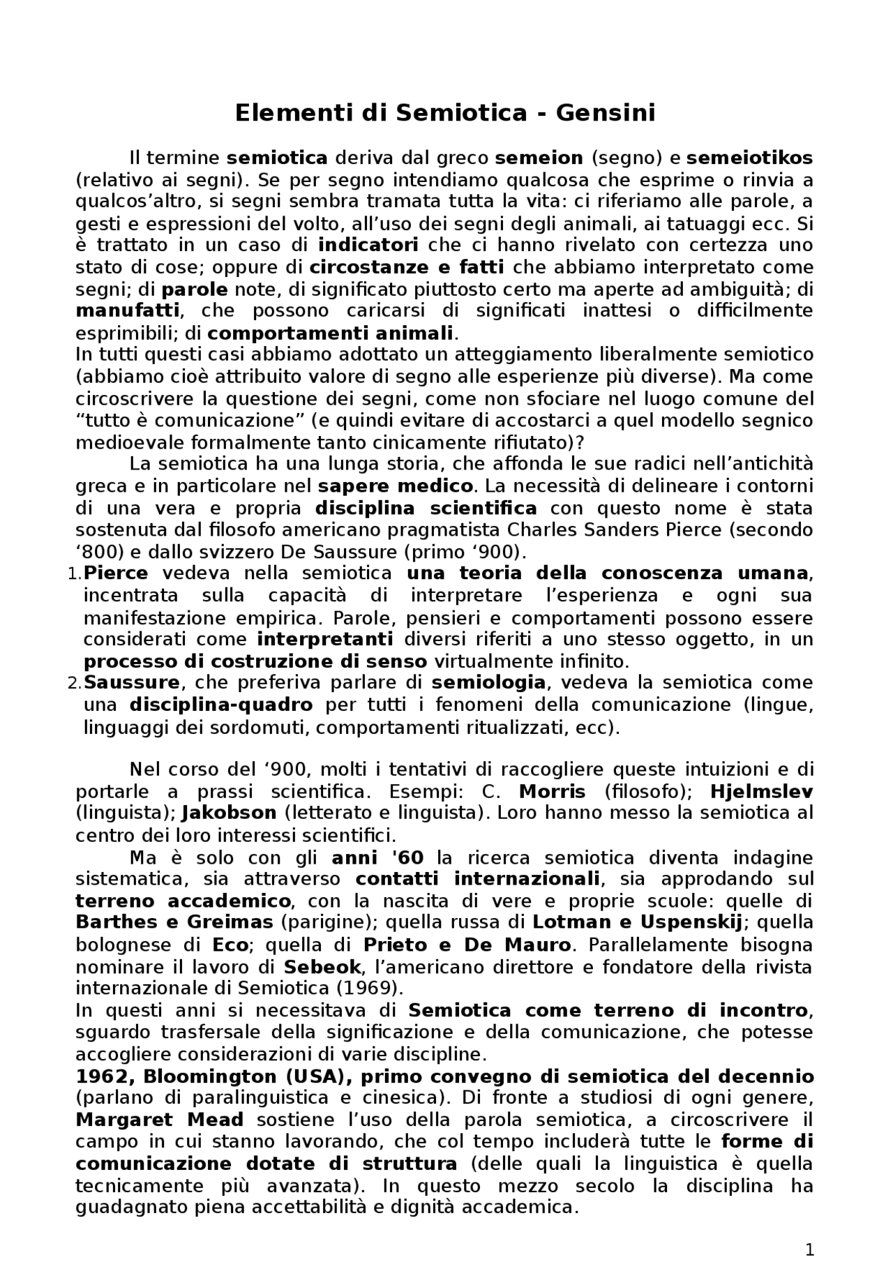Elementi Di Semiotica Gensini Docsity