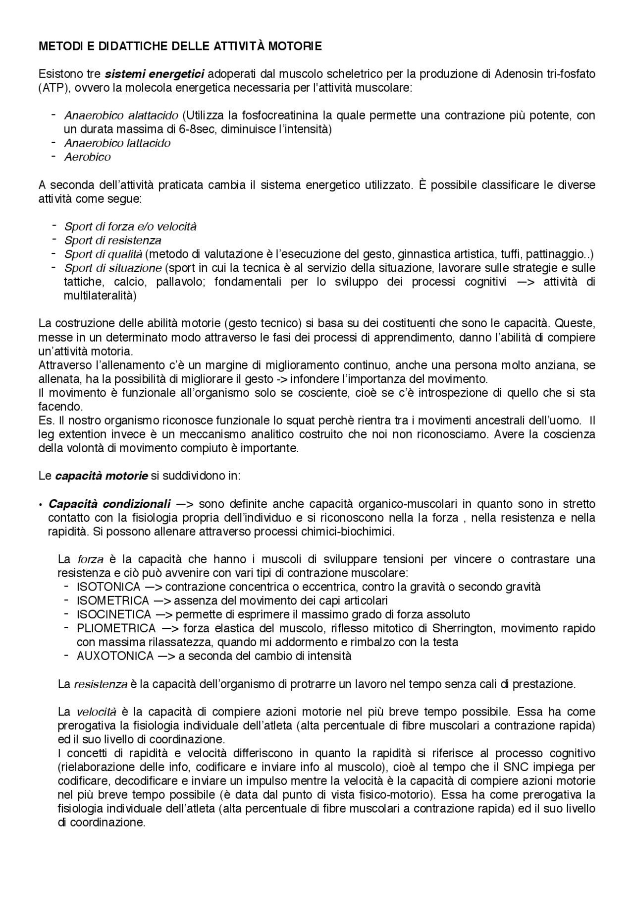 Metodi E Didattiche Delle Attività Motorie Docsity