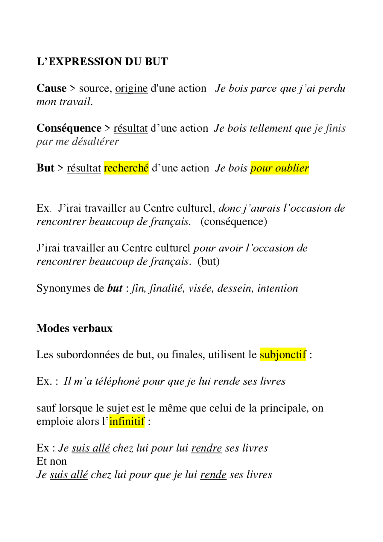 L EXPRESSION DU BUT - Docsity
