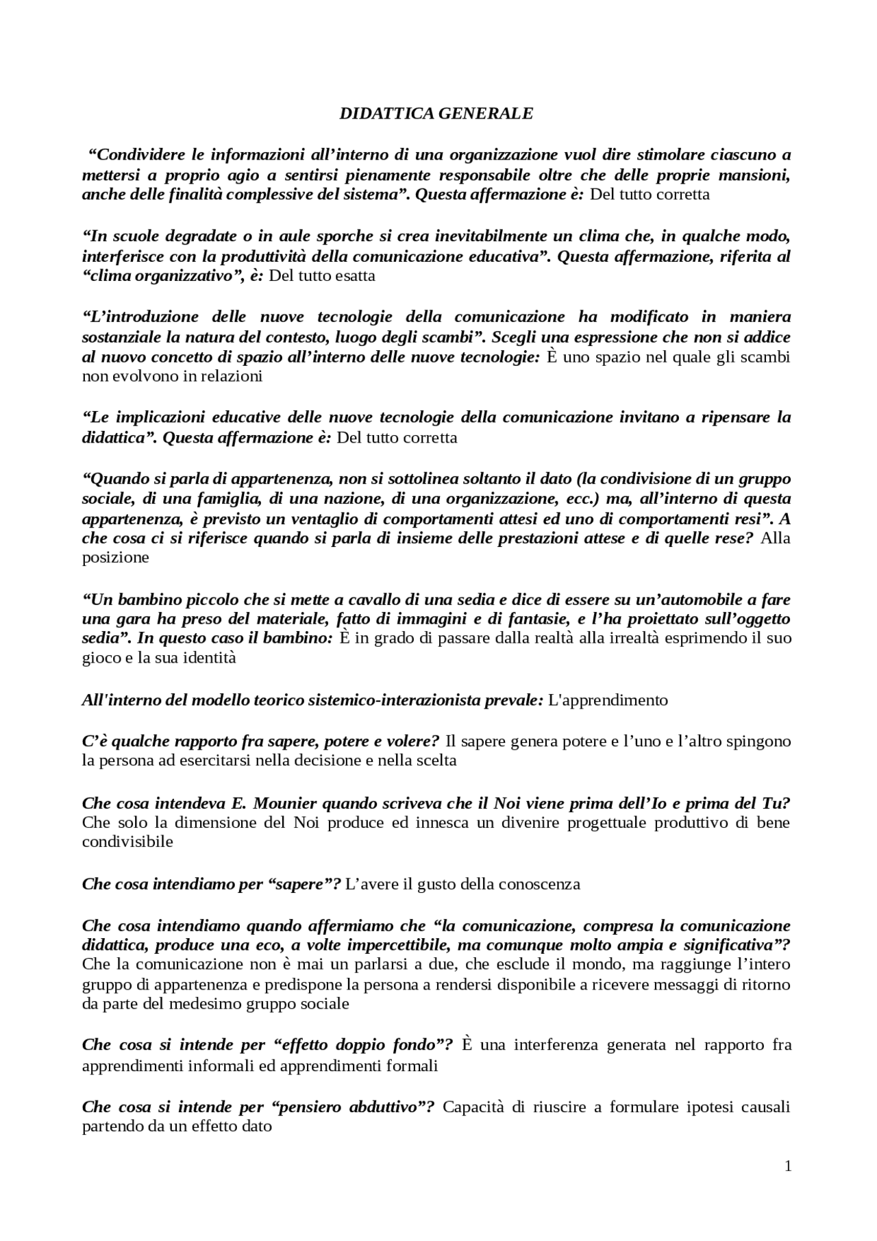 Didattica Generale Test Docsity