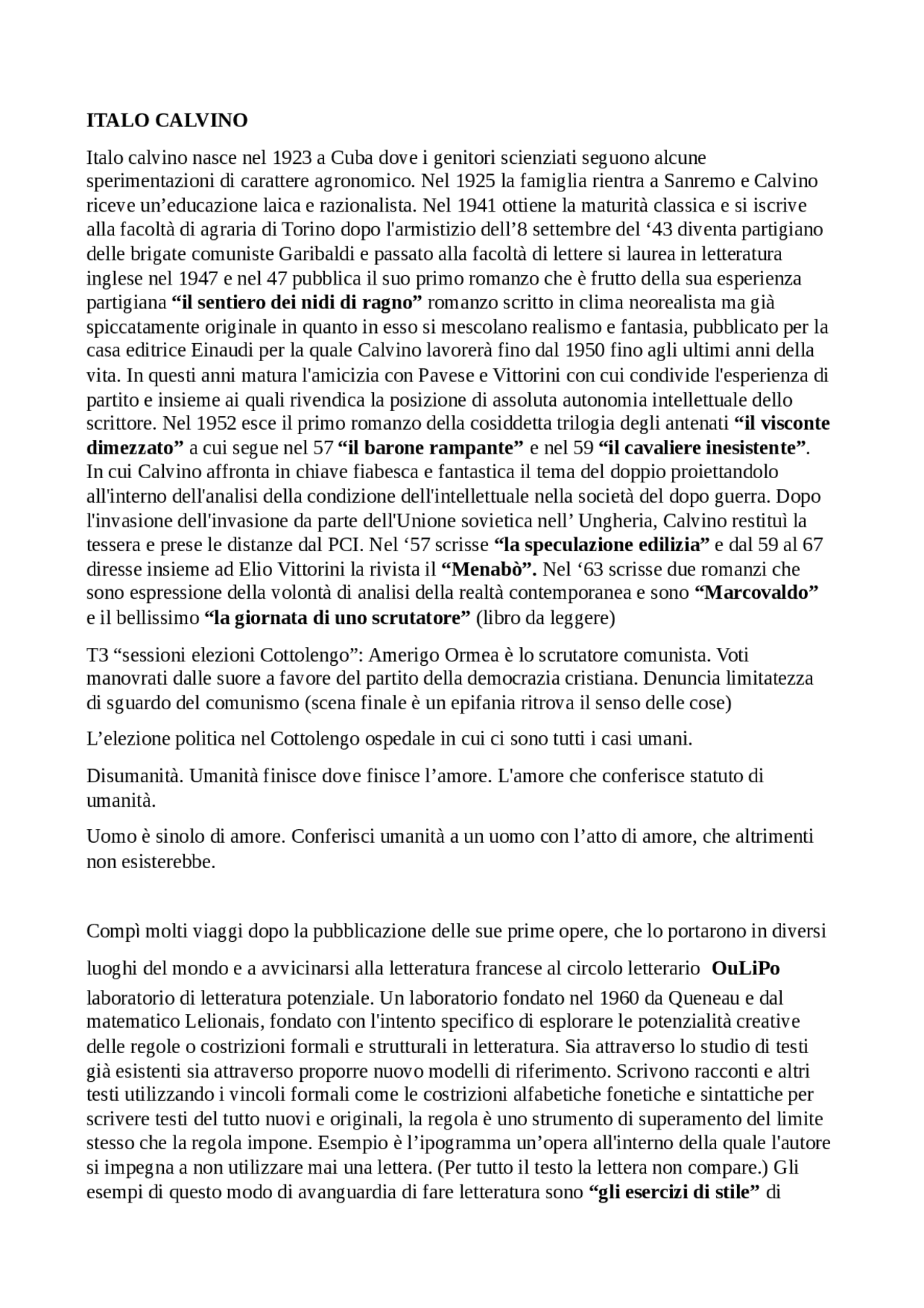 ITALO CALVINO, ARTISTA NEOREALISTA - Docsity