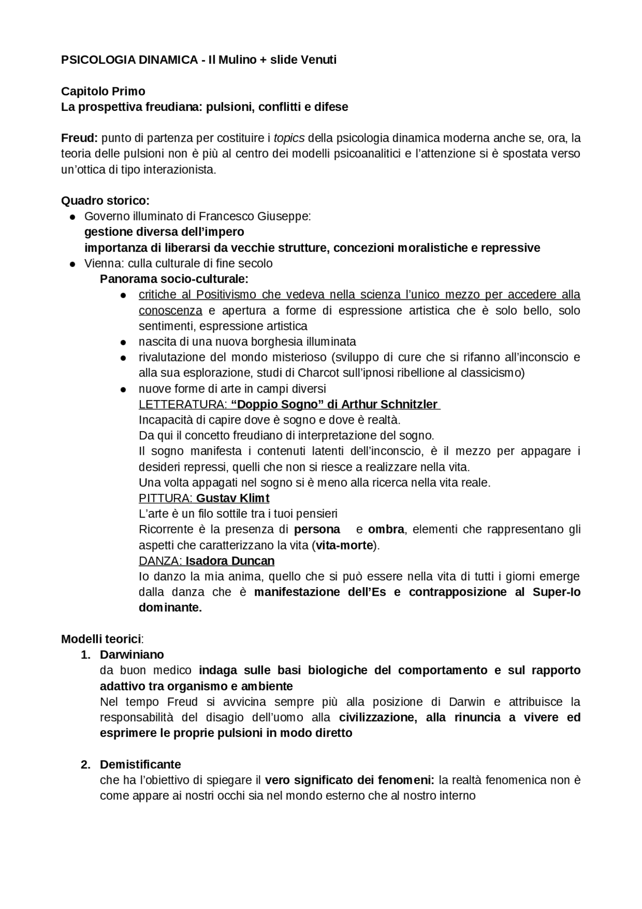 Teorie Psicodinamiche Appunti Di Psicologia Generale Docsity
