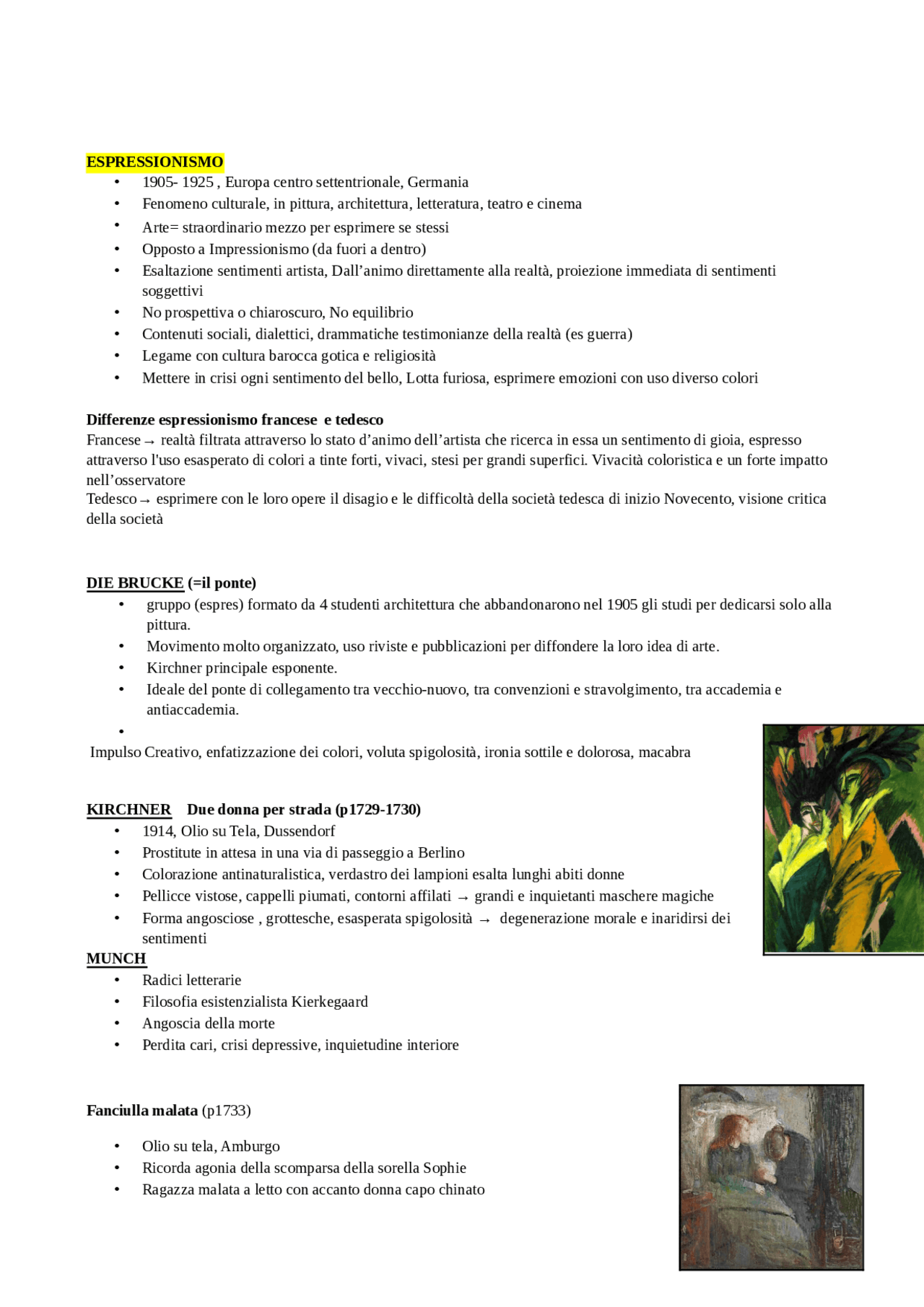 Riassunto schematico sull'espressionismo - Docsity