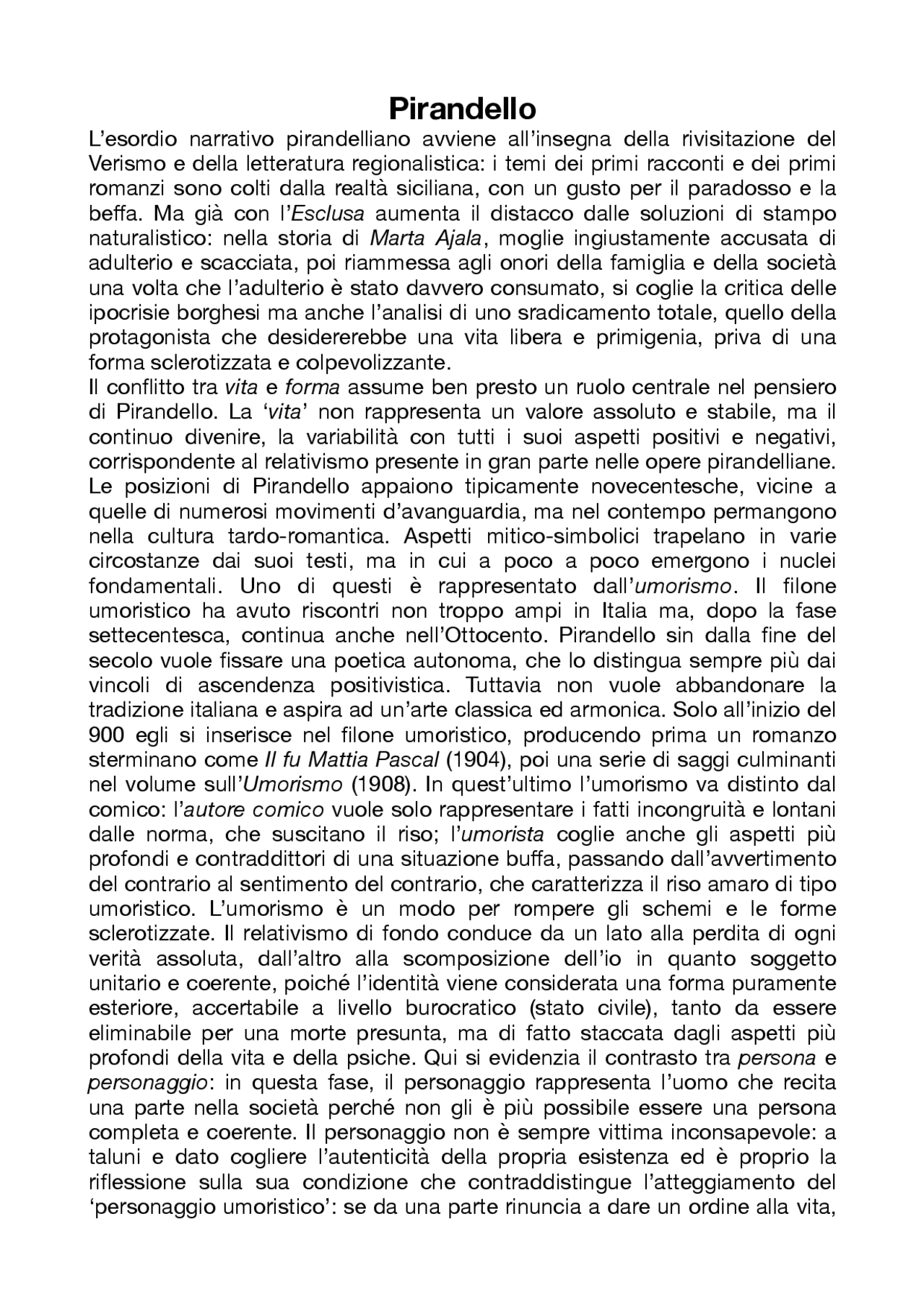 Riassunti Pirandello Docsity