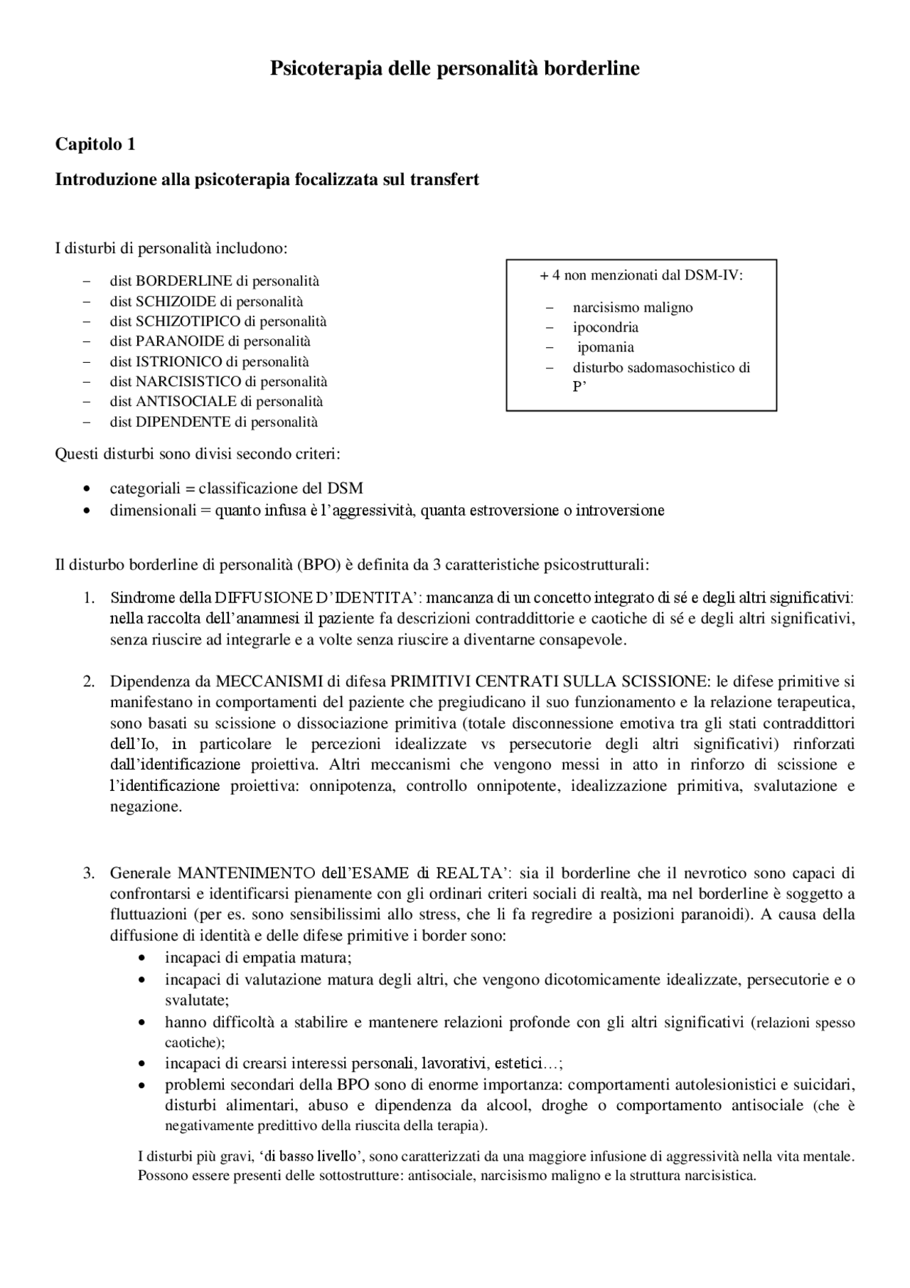 Riassunto Pbordeline Kernberg Docsity