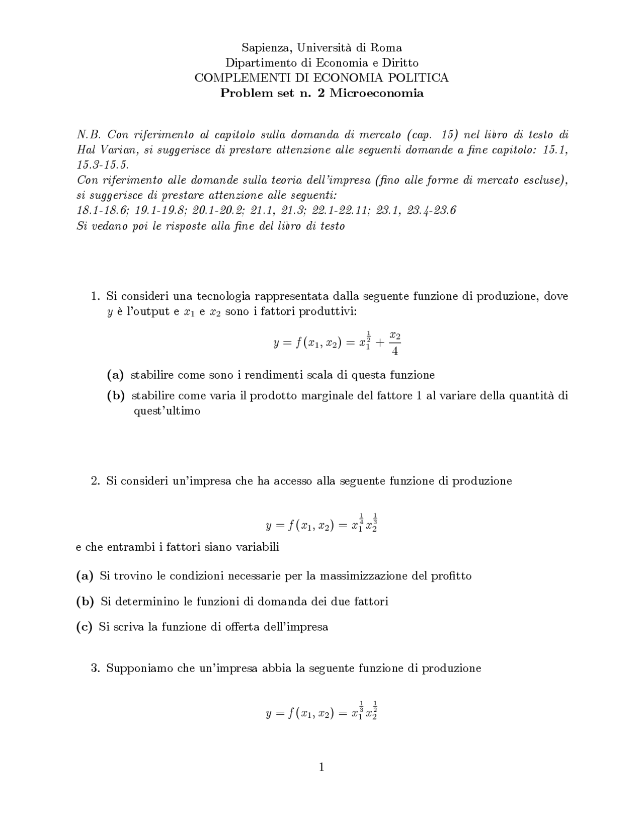 Problem Set 2 Di Microeconomia Docsity