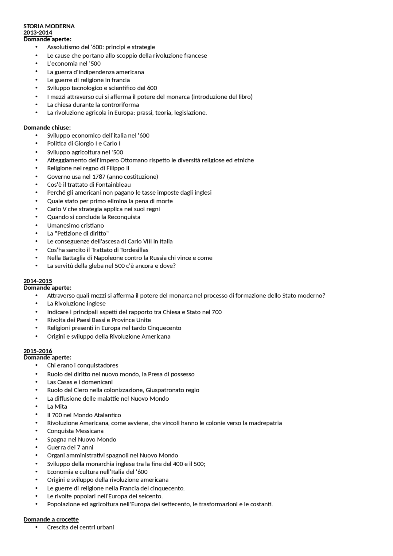 Domande Storia Moderna Burstin Docsity