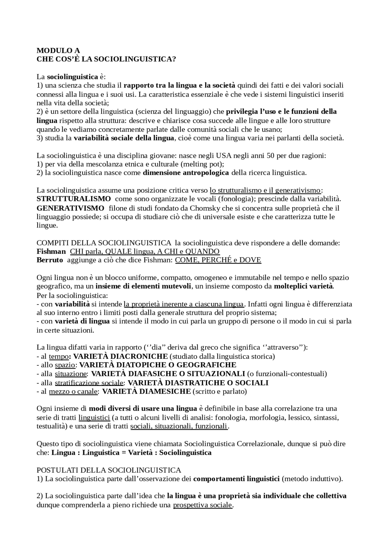 Modulo A Sociolinguistica Dellitaliano Docsity