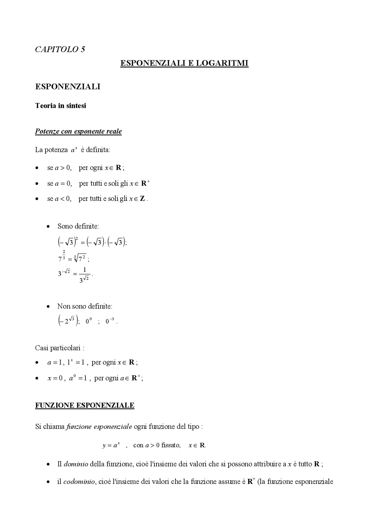 Esponenziali e logaritmi - Docsity