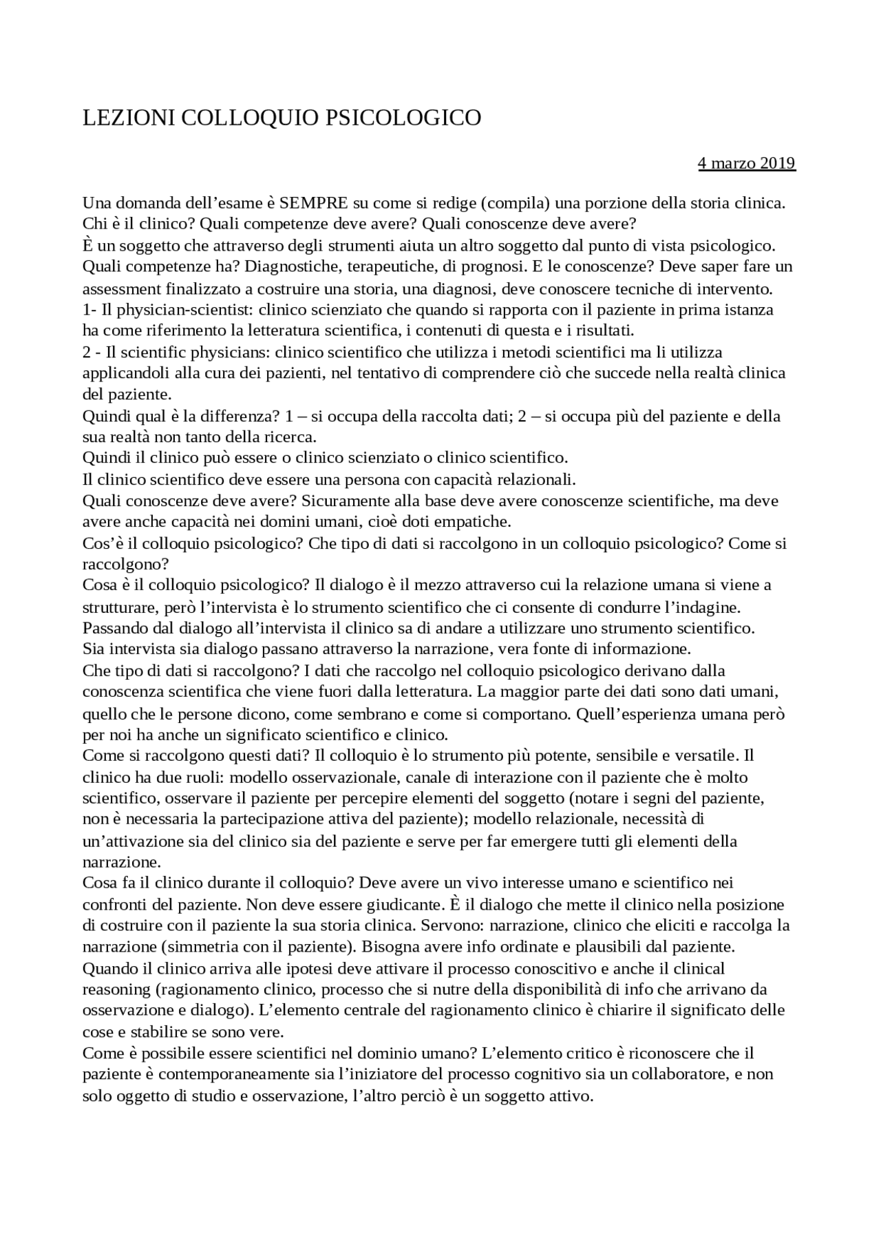 Appunti Lezione Professoressa Cosci Docsity
