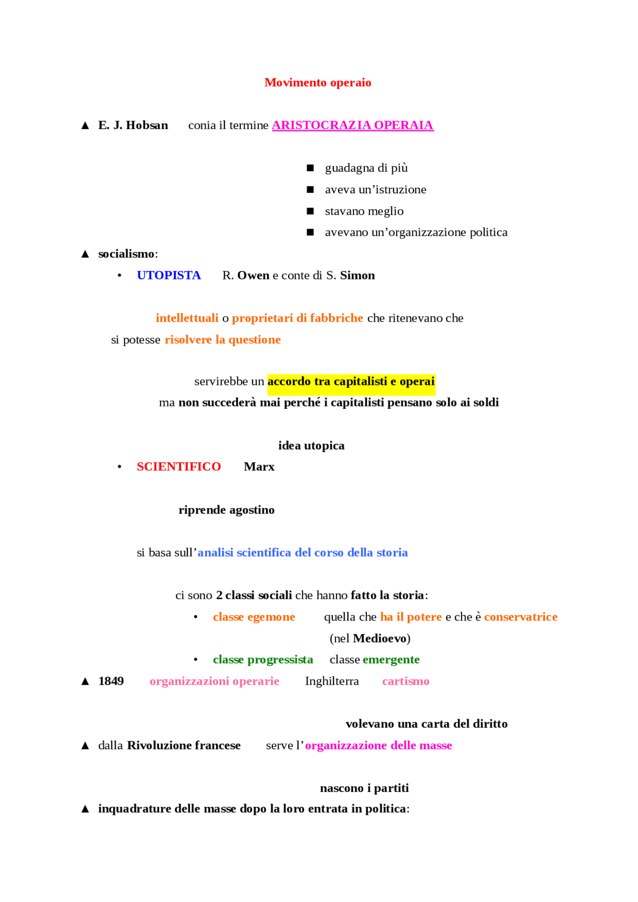 Il Movimento Operaio Docsity