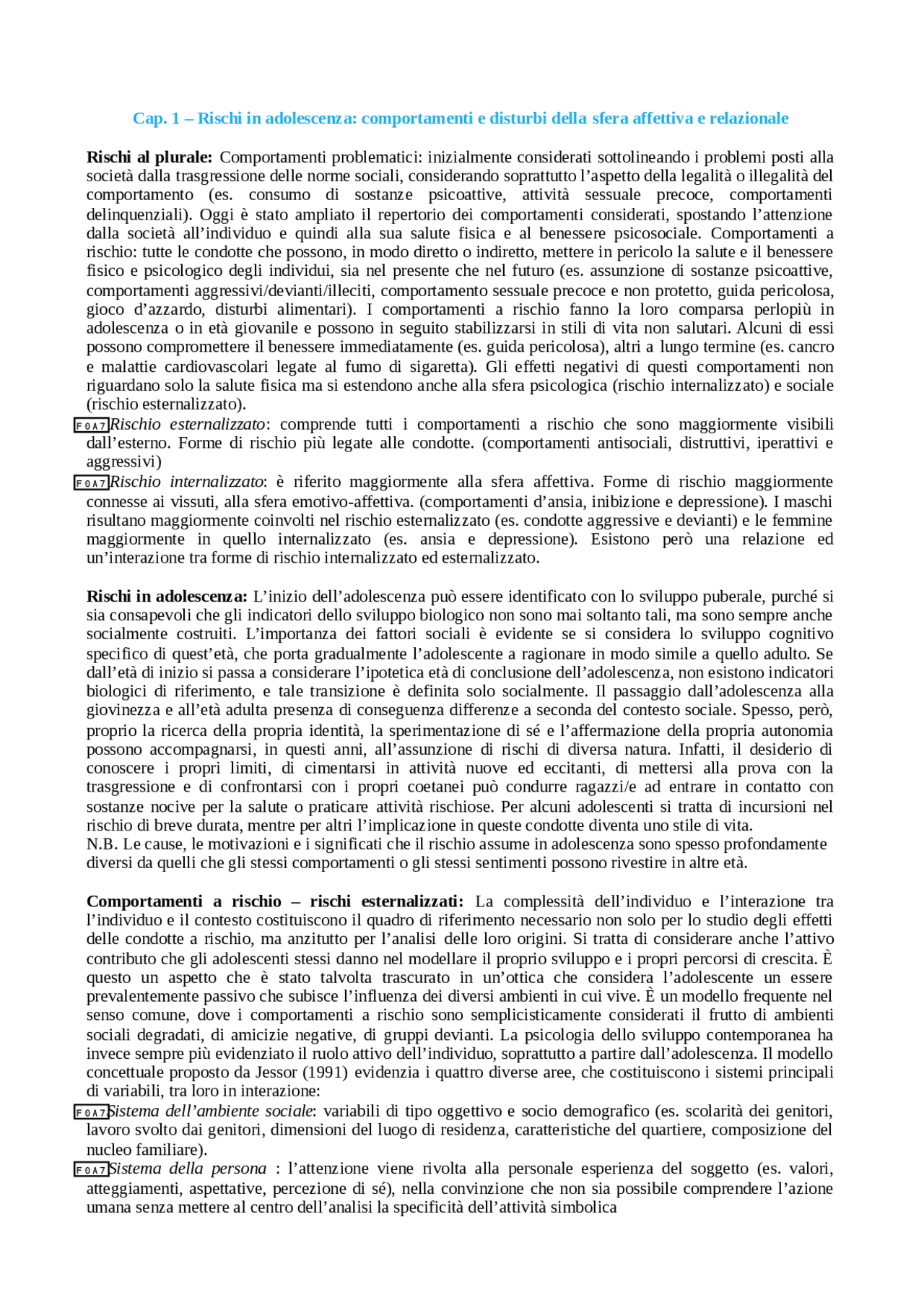Riassunto Rischi In Adolescenza Docsity