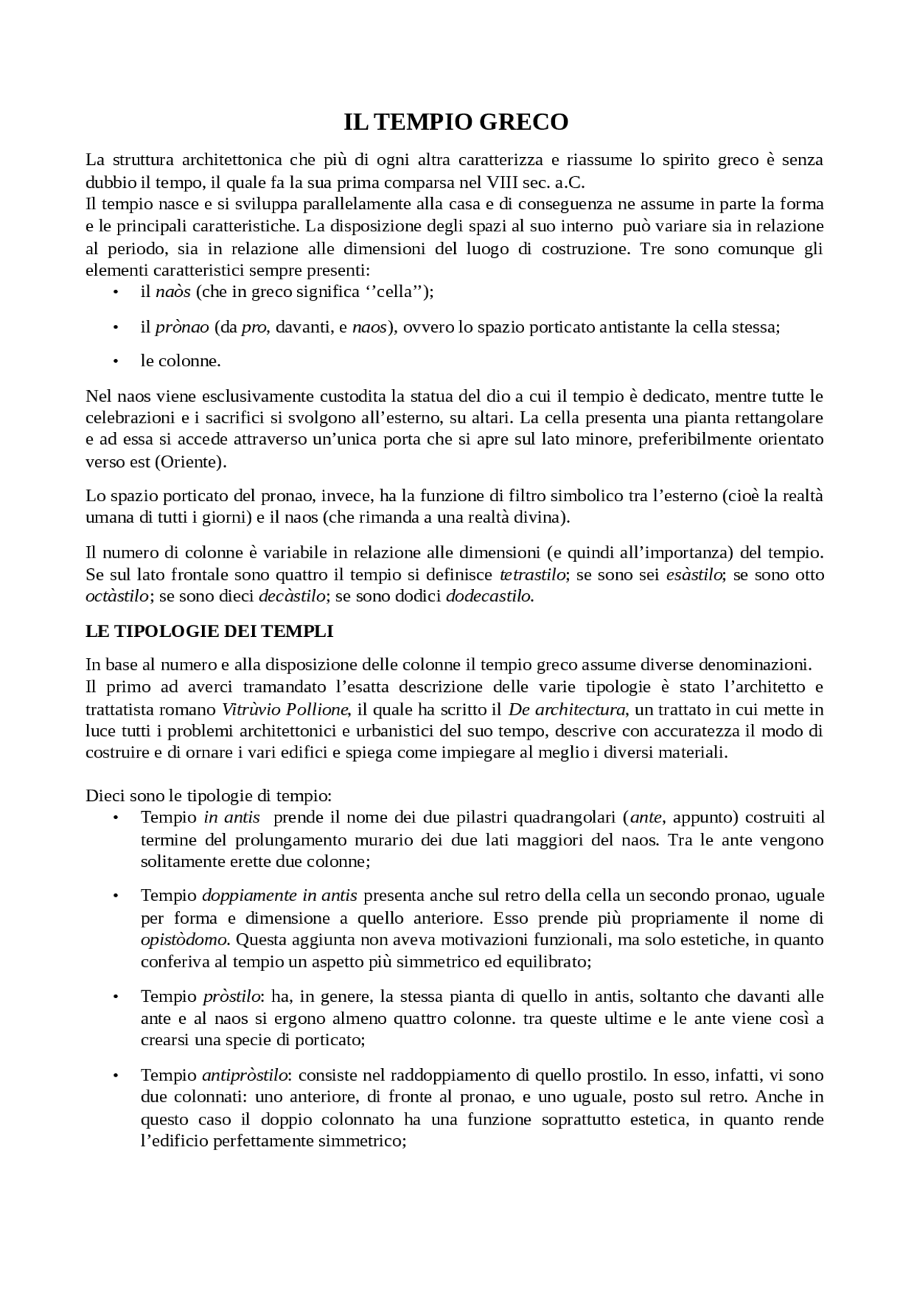 Caratteristiche del tempio greco - Docsity