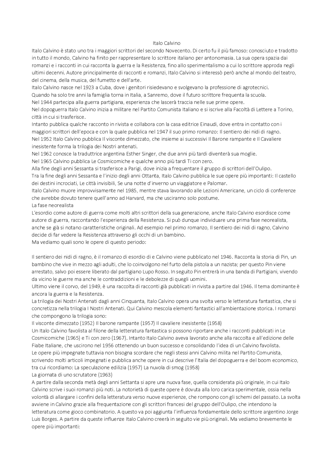 Appunti Su Italo Calvino Docsity