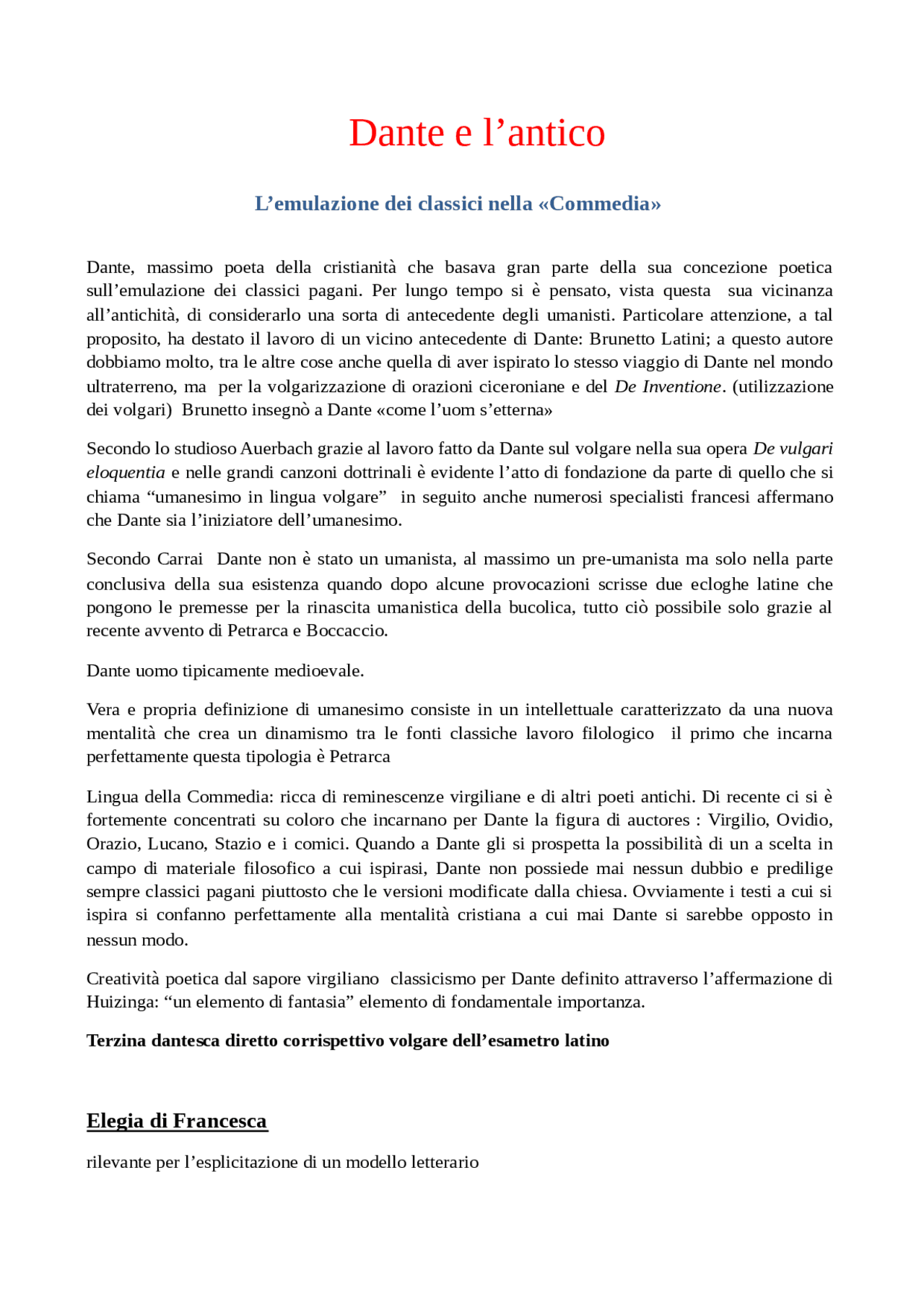 Riassunto Saggio Dante E Lantico Docsity