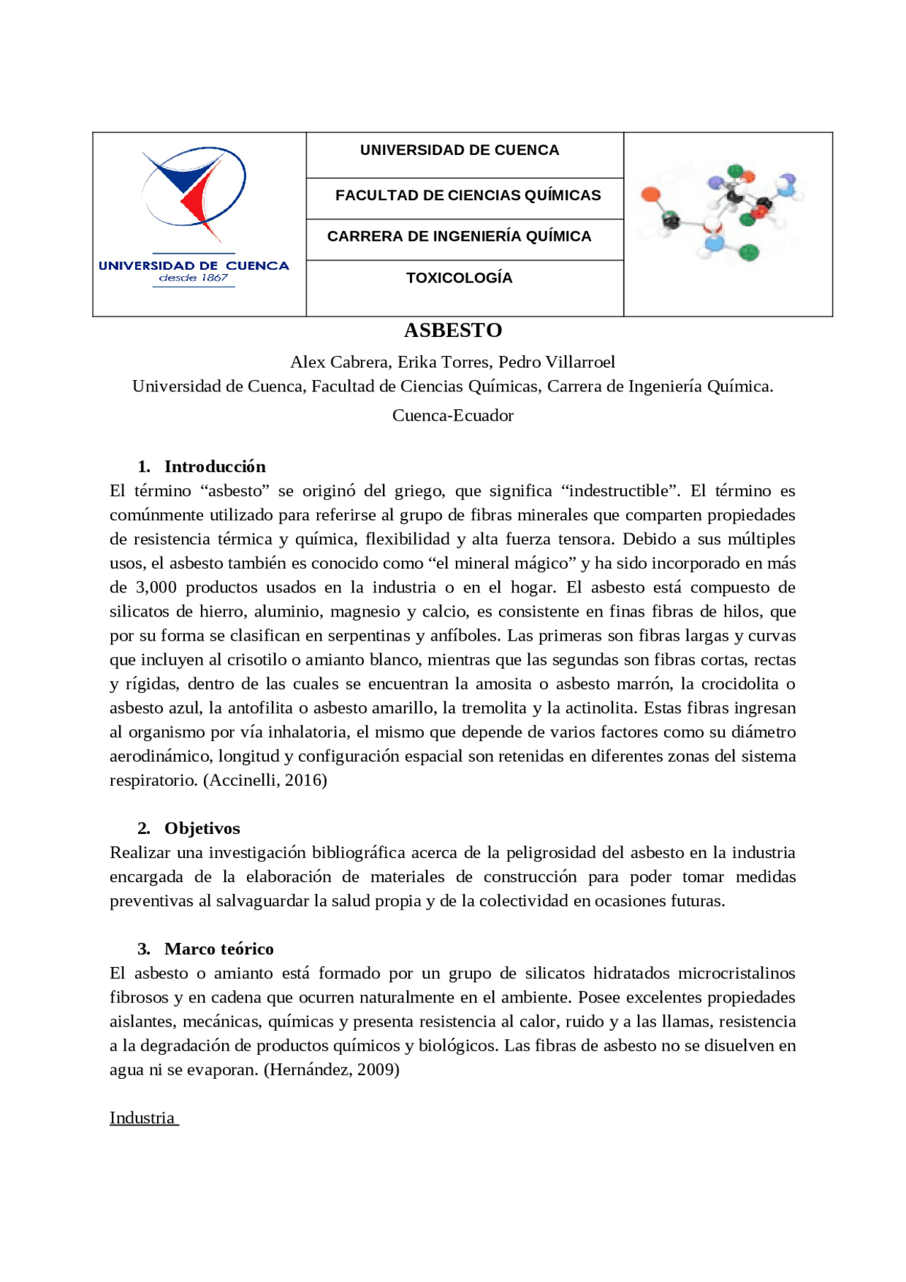 Toxicología Del Asbesto Monografías Ensayos De Toxicología Docsity