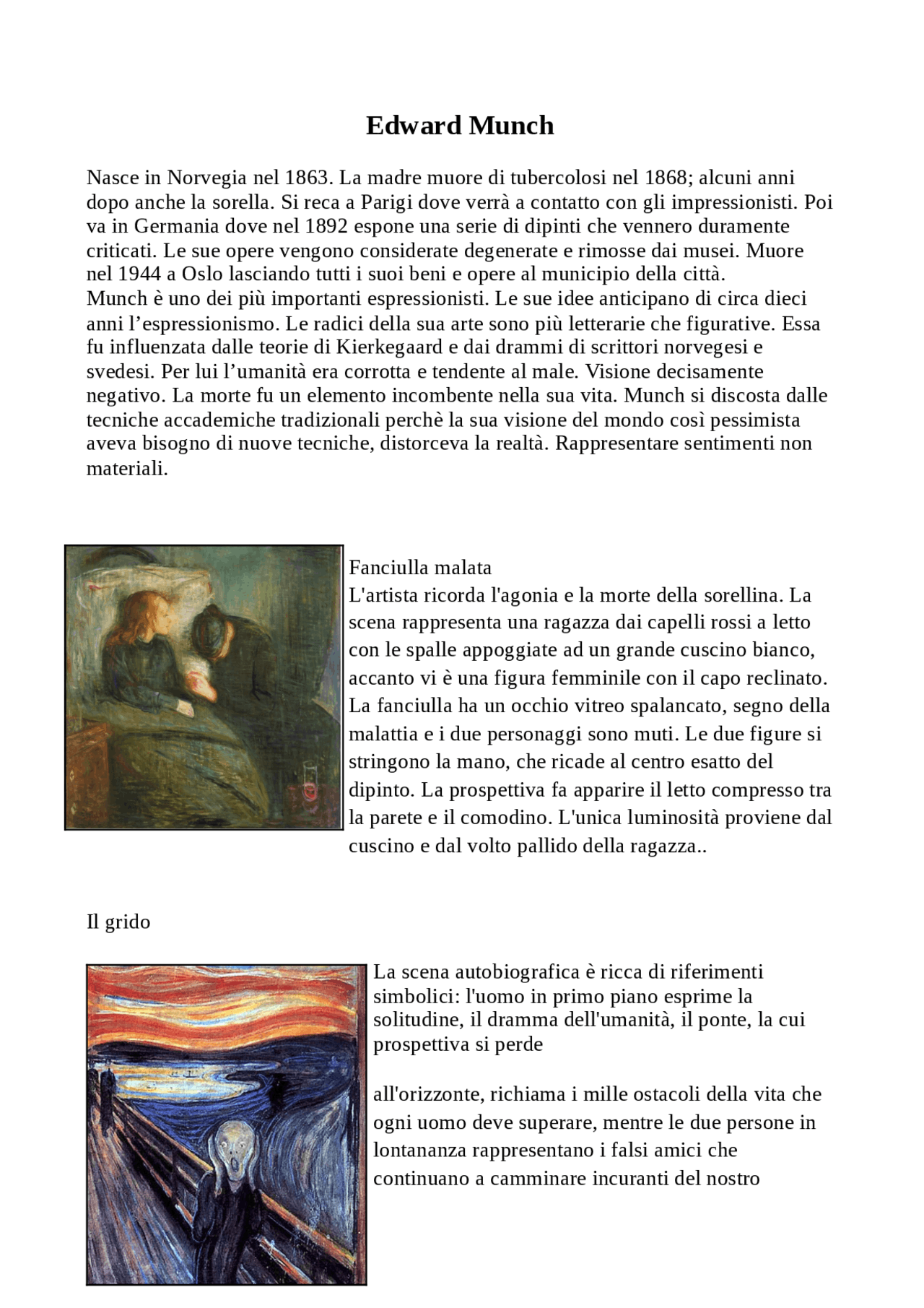 Edward Munch E Le Sue Opere Docsity