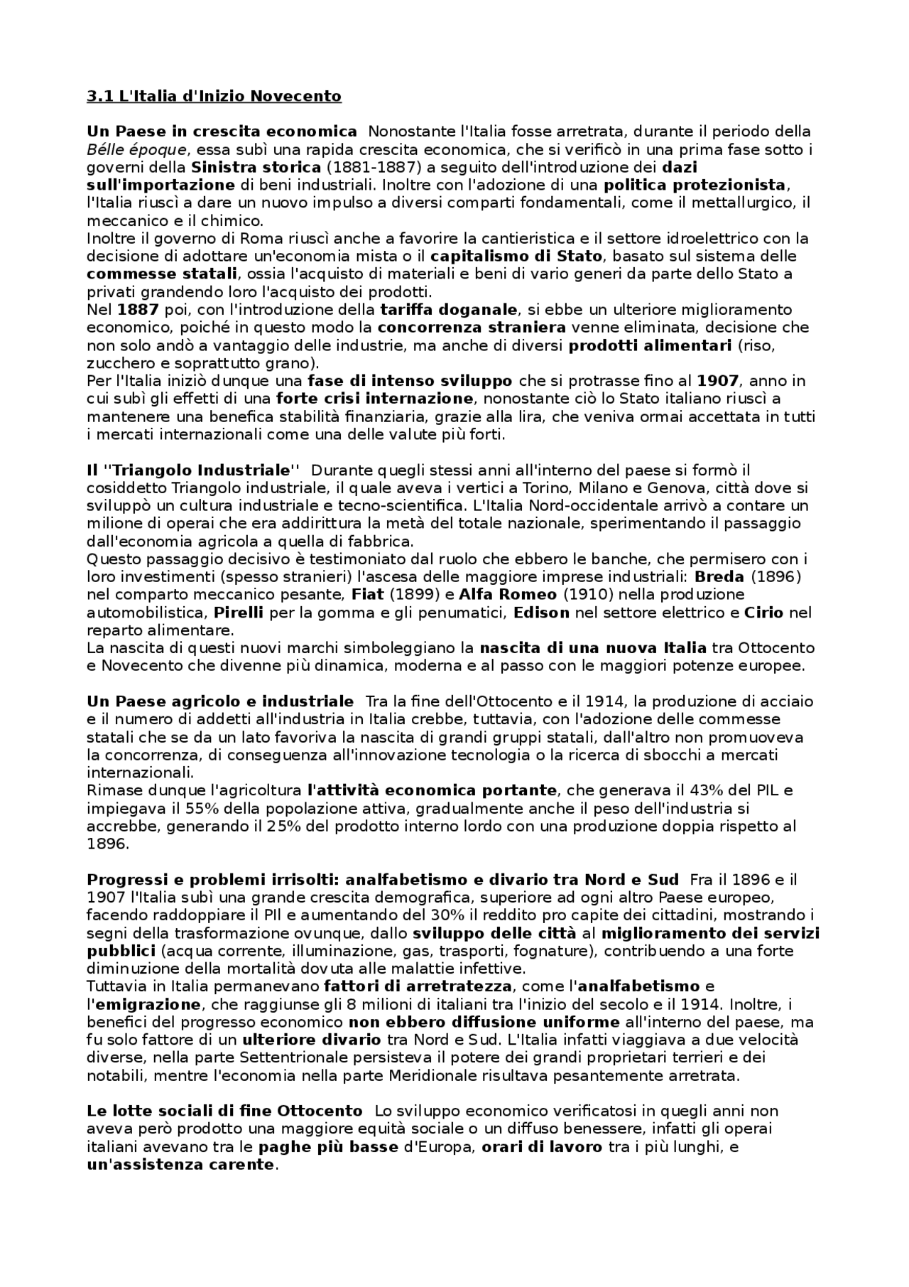 Riassunto Età Giolittiana Docsity