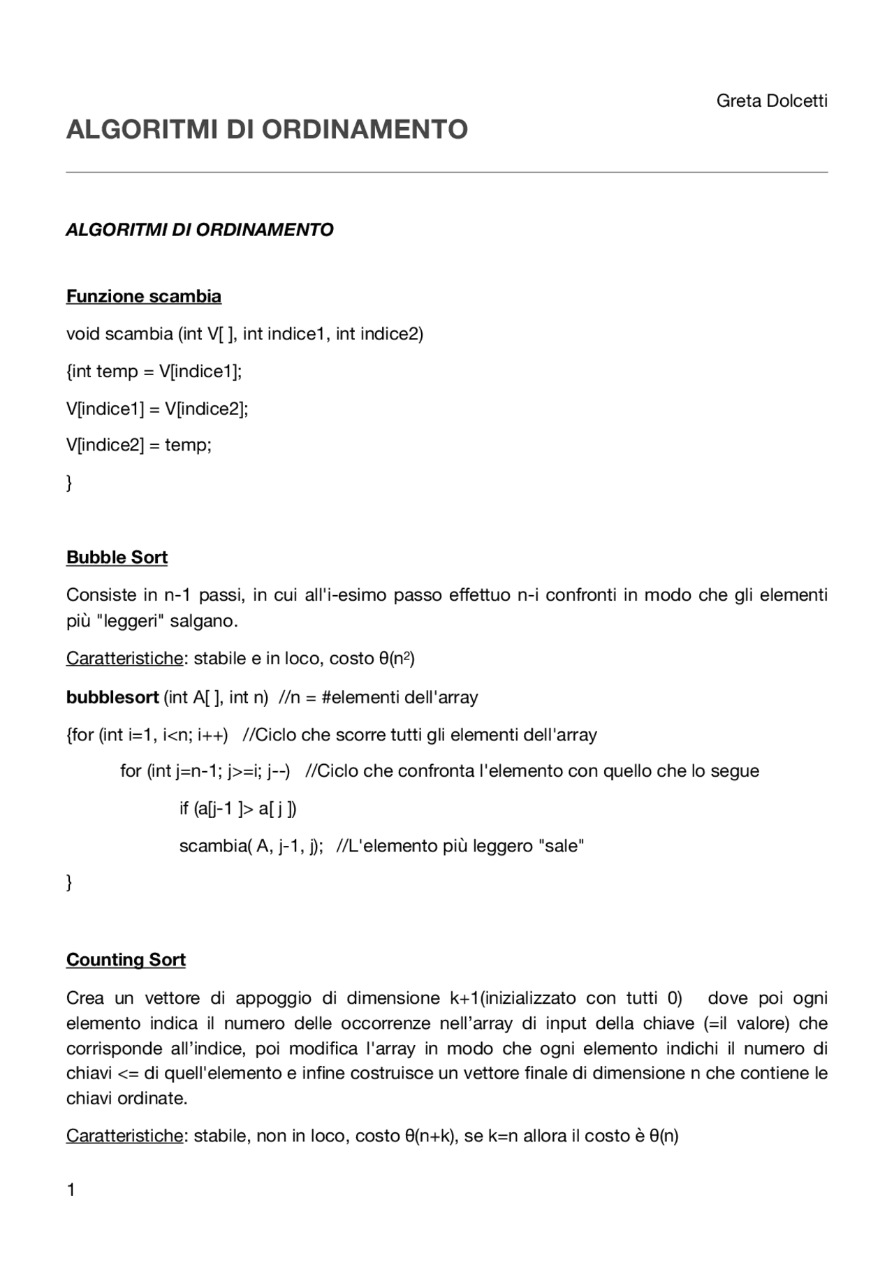 Algoritmi Di Ordinamento Docsity