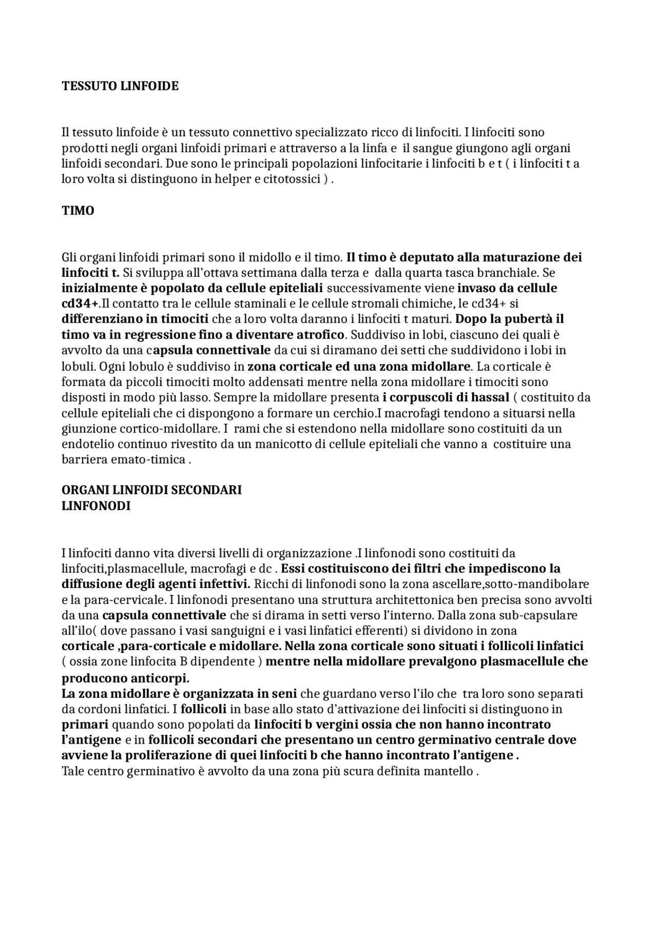 Appunti Tessuto Linfoide Docsity