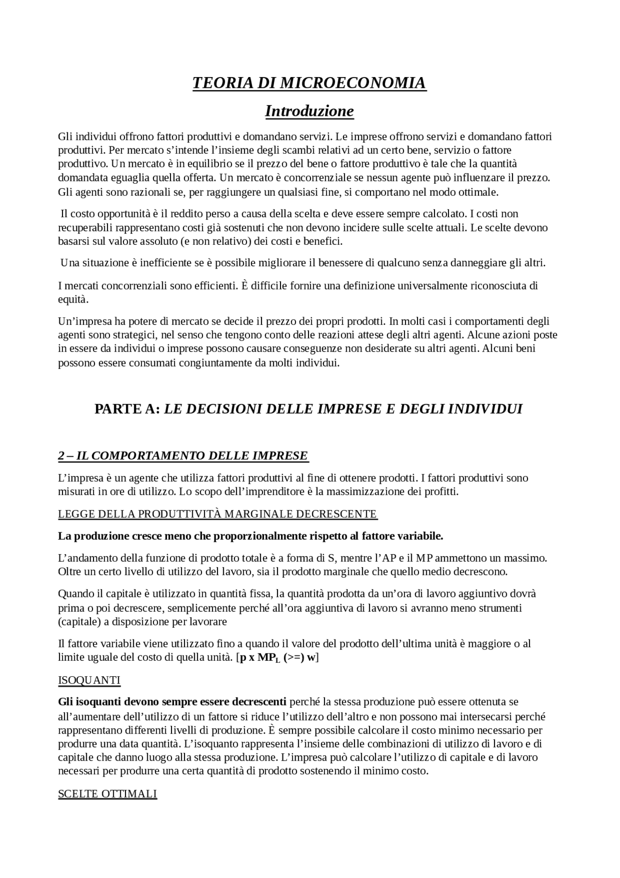Teoria Di Microeconomia Docsity