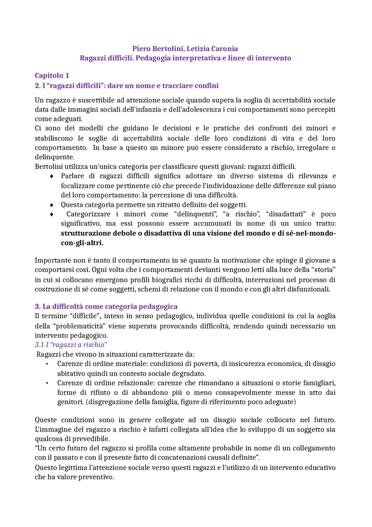 Ragazzi Difficili Di Bertolini Docsity