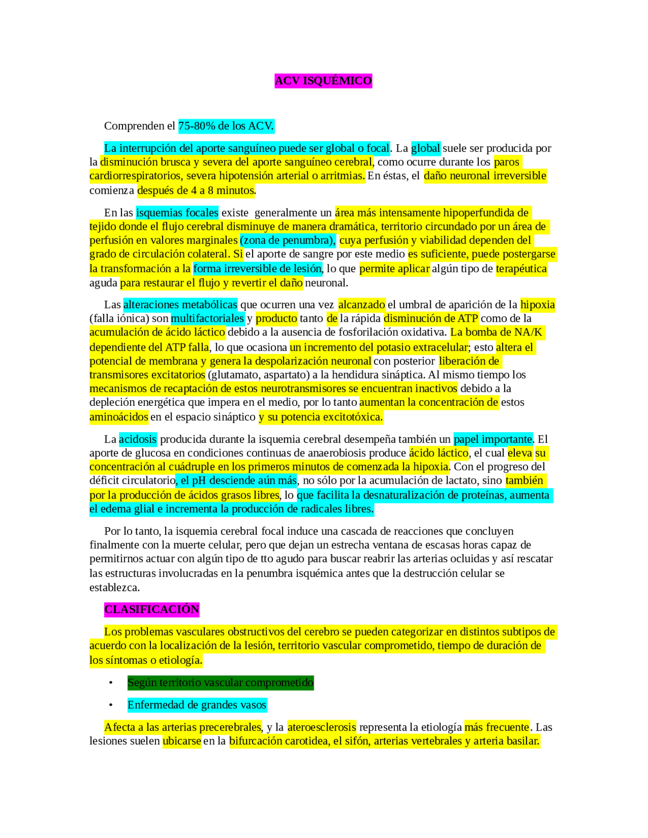 Resumen de ACV - Kinesiología | Resúmenes de Neurología | Docsity