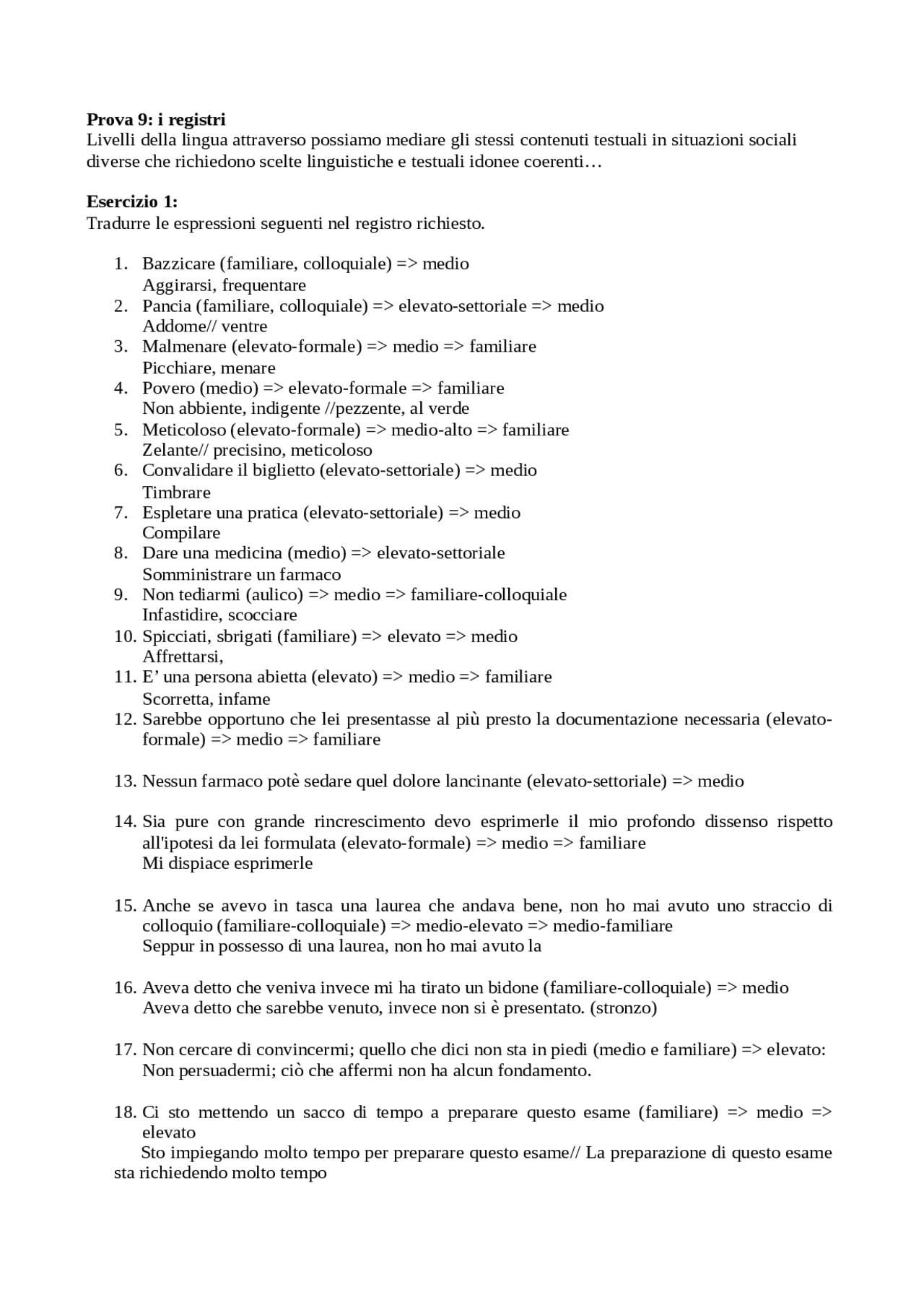 Prova 9 Registri Tecniche Espressive Dellitaliano Docsity