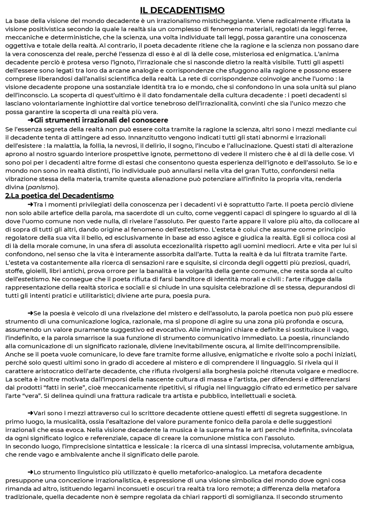 Il Decadentismo Poetica Scelte Stilistiche Temi E Miti Docsity