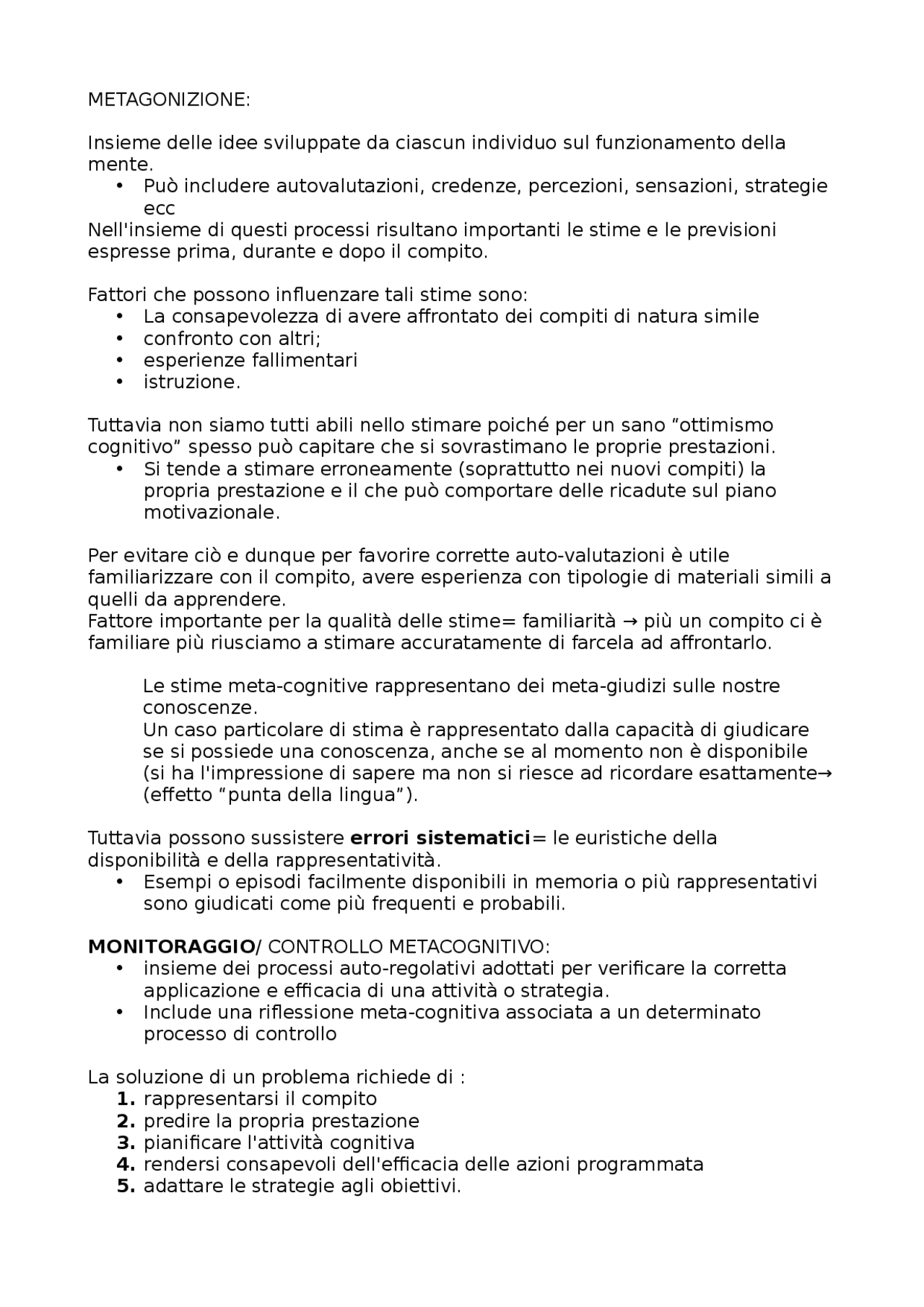Metacognizione Psicologia Generale Docsity