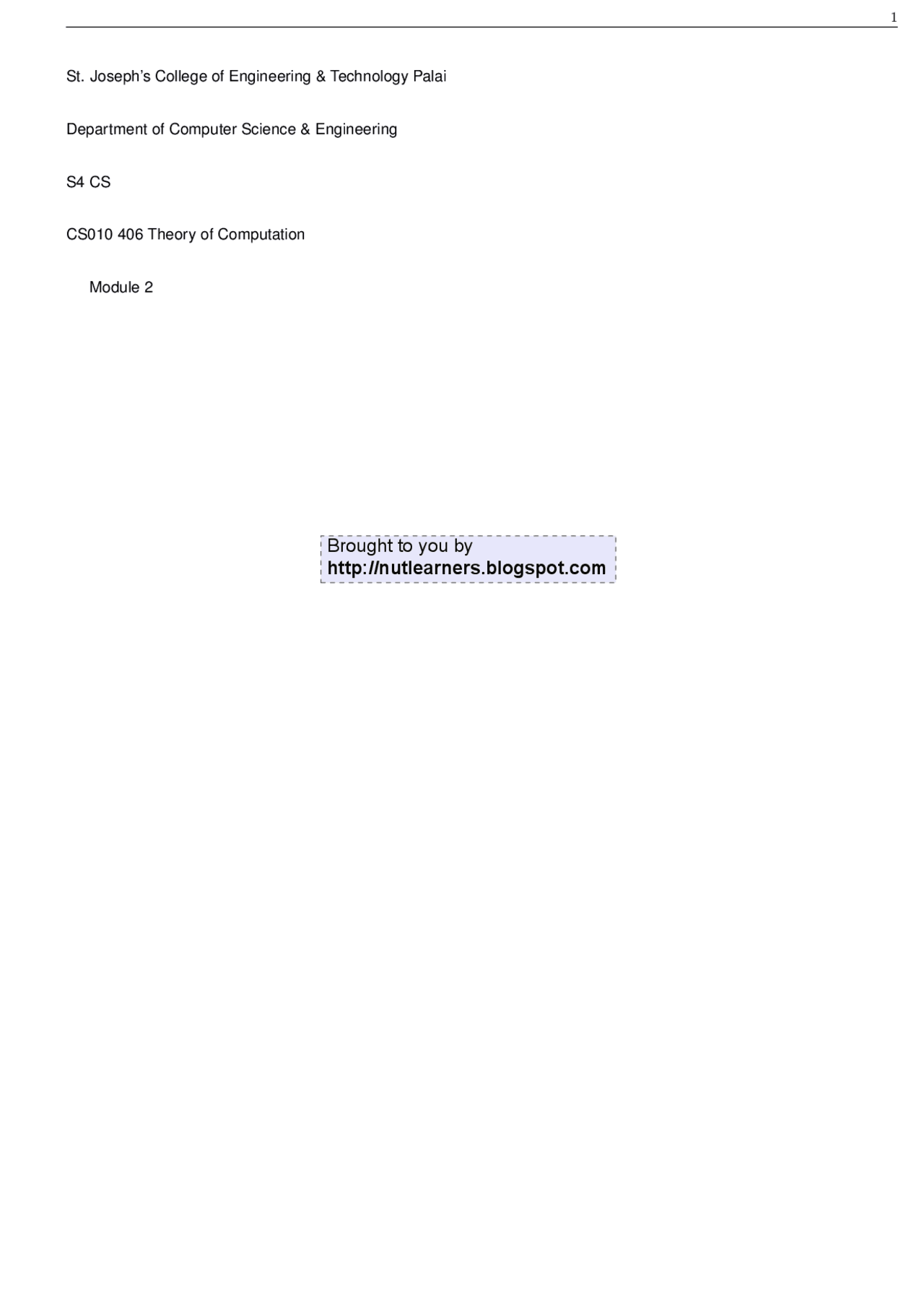 Theory Of Computation Docsity