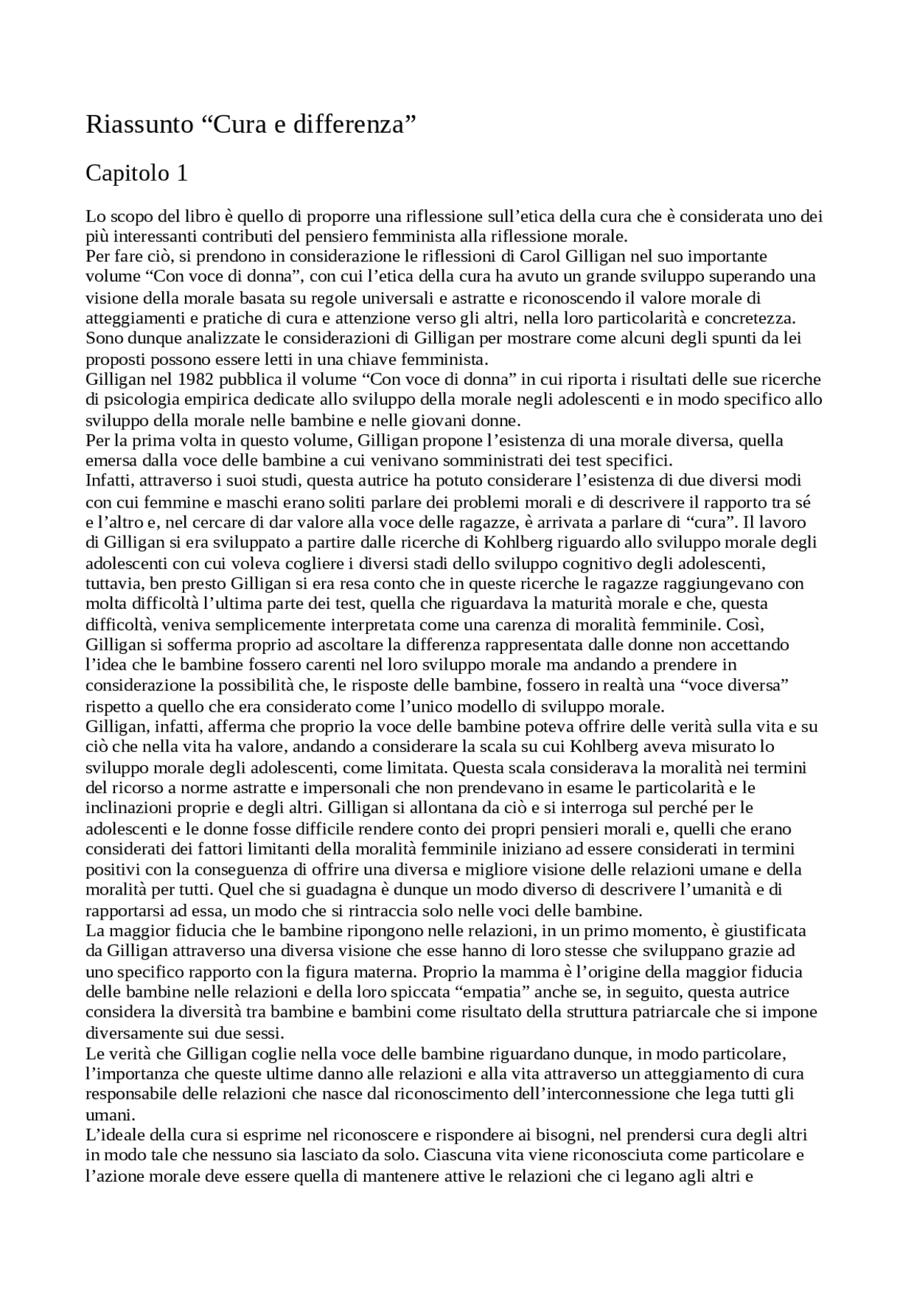 Riassunto Cura E Differenza Resúmenes De Filosofía Docsity