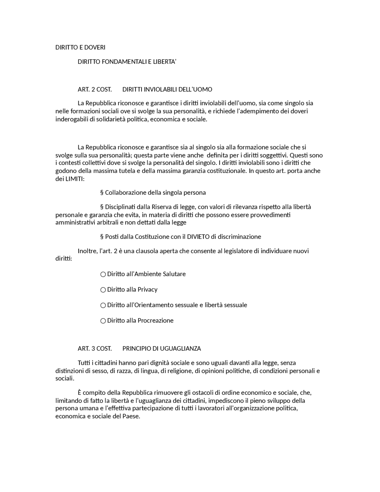 Diritti E Doveri Della Costituzione Docsity