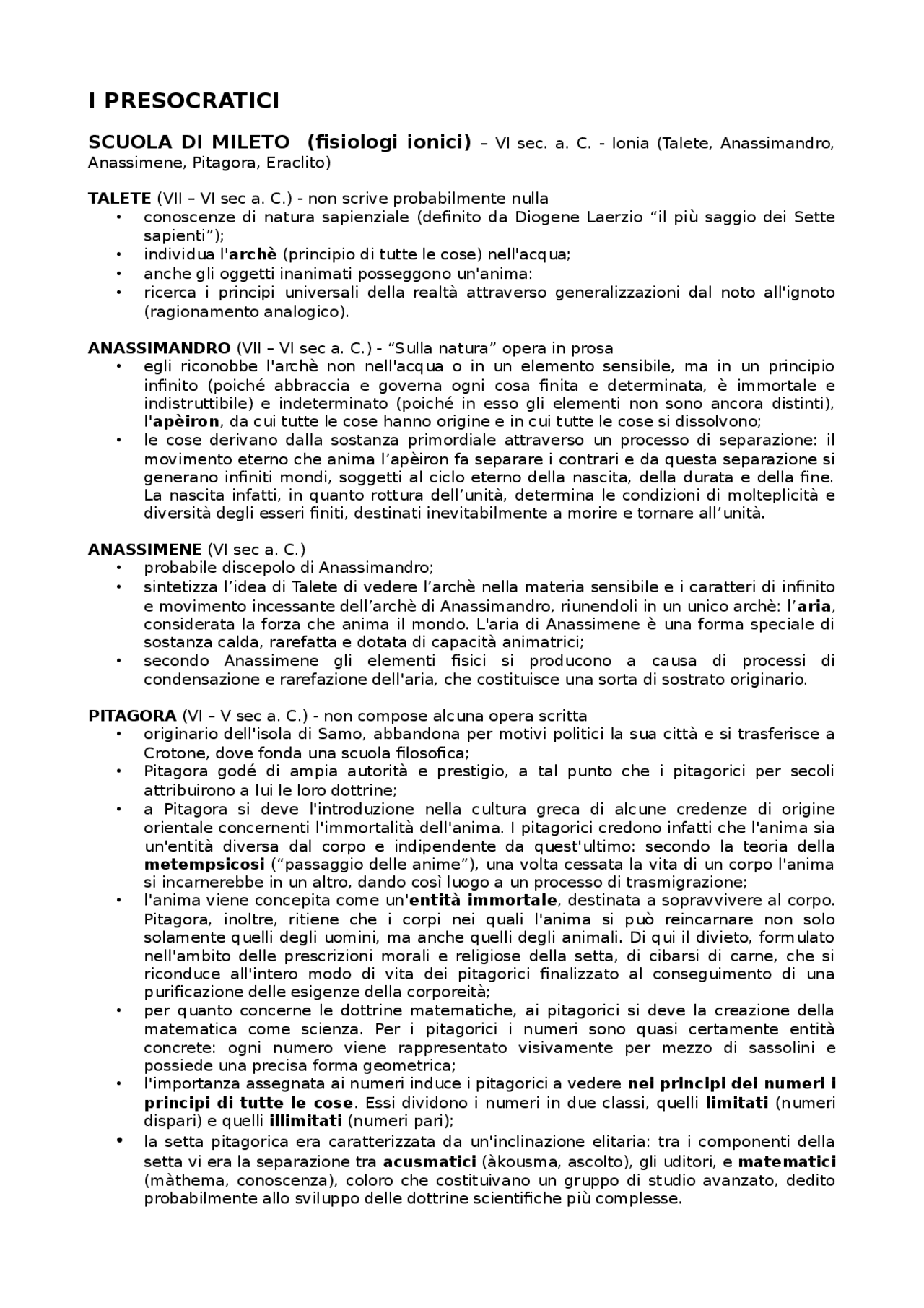 Storia della filosofia antica - Dai presocratici a Plotino - Docsity