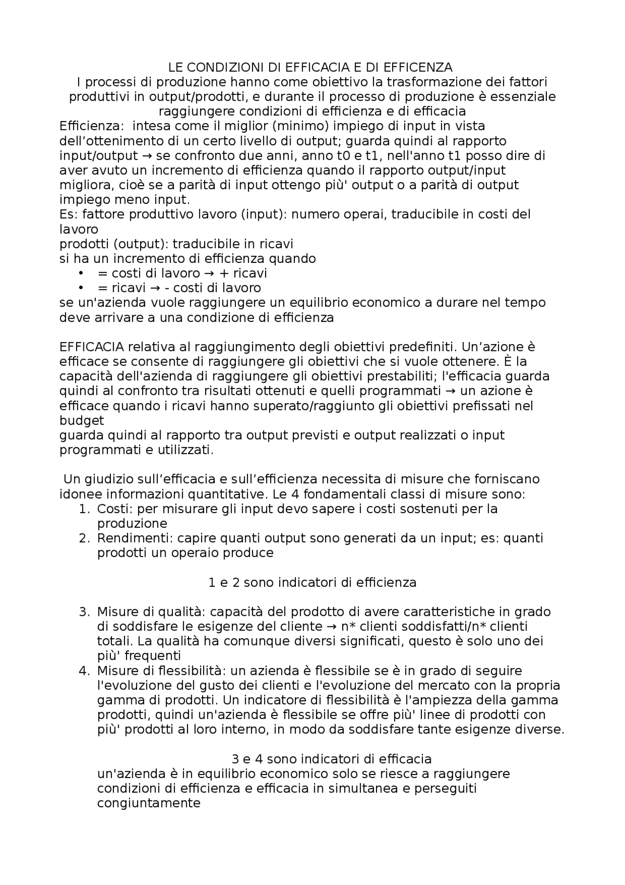 Condizioni di efficacia e efficienza - Docsity