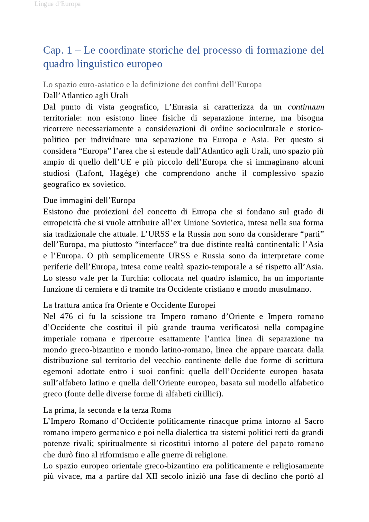 Lingue d'Europa di Banfi e Grandi - Docsity