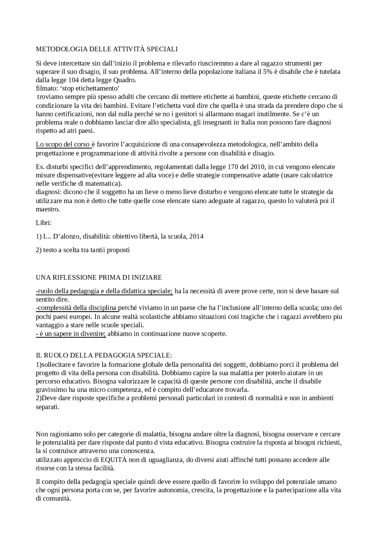 Metodologia Attività Formative Speciali Docsity