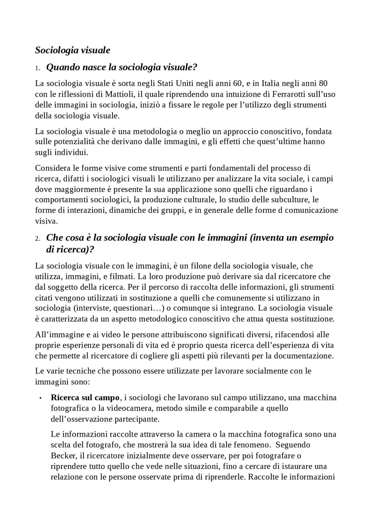 Esame Sociologia Visuale Docsity