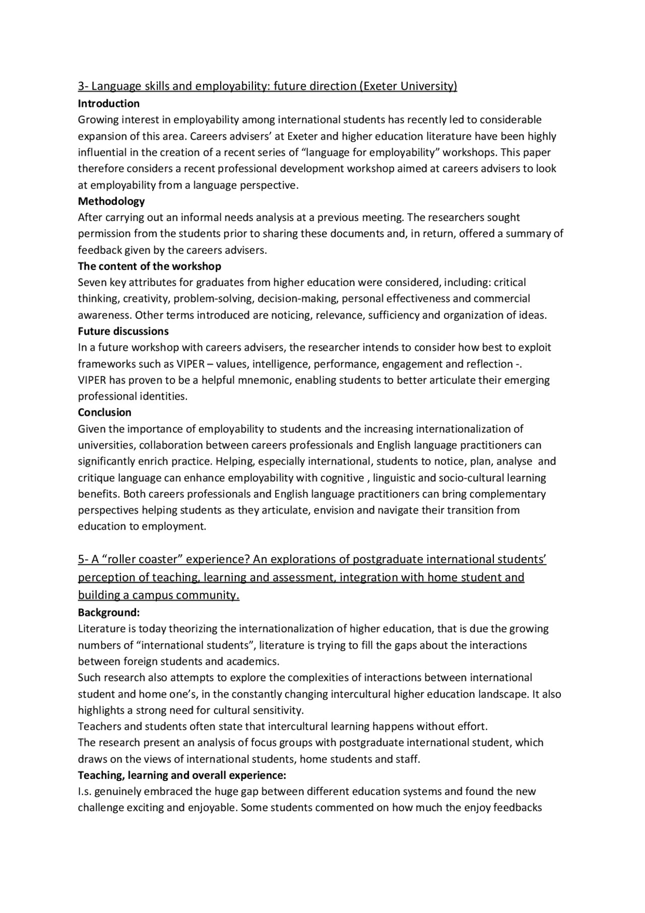 Internalization and student experience - Docsity