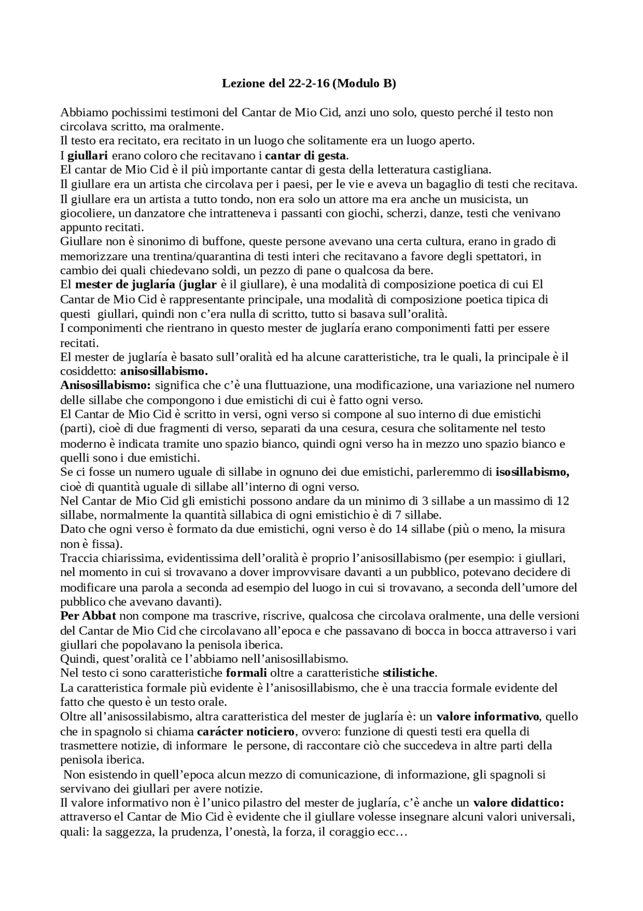 Letteratura Spagnola 1 Modulo B Prof Crivellari Docsity